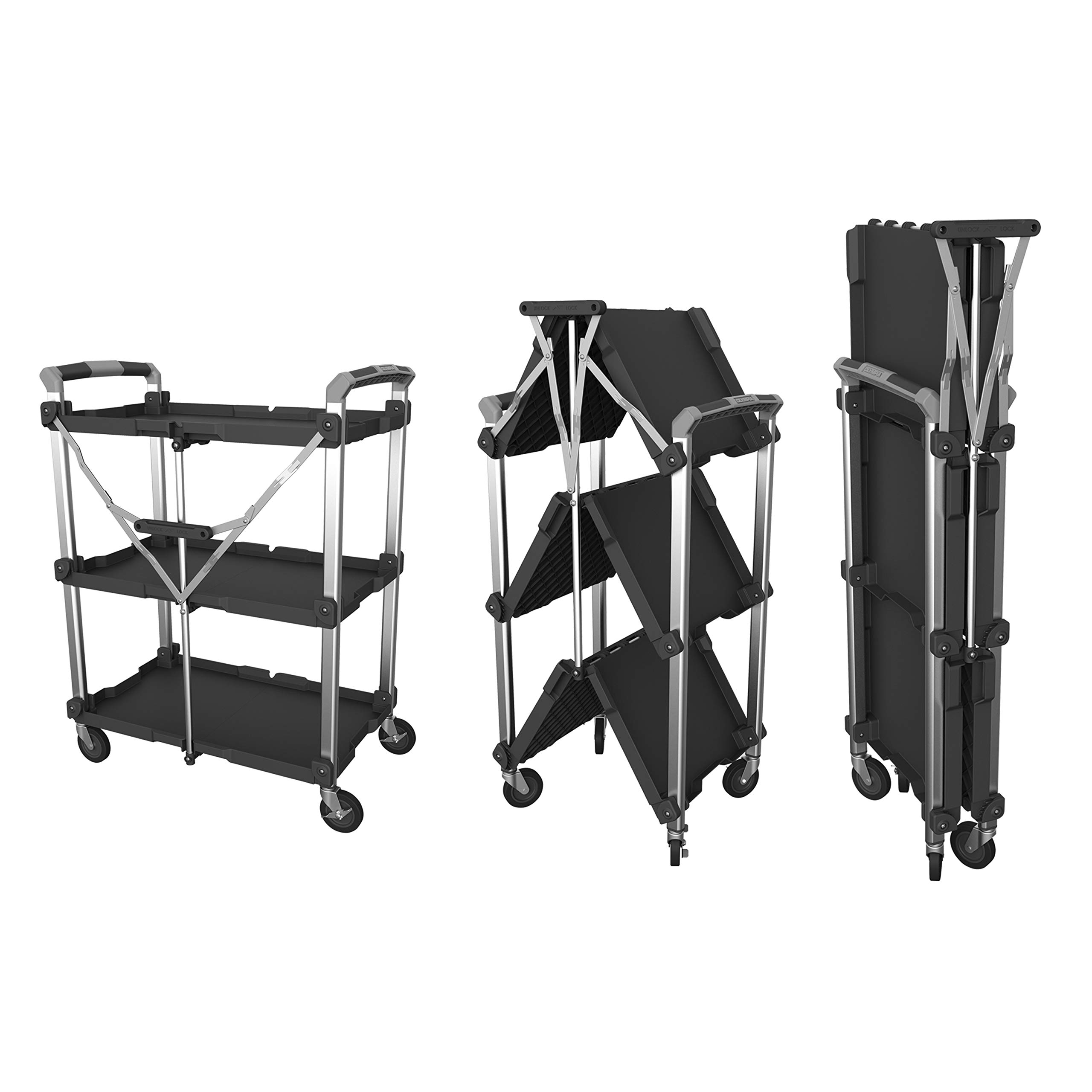 Olympia Tools 85-189 Pack N Roll Collapsible Service Cart, XL, 300LB Capacity, Black & END of Road Original Quick Fist Clamp for mounting Tools & Equipment 1" - 2-1/4" Diameter (Pack of 2) - 10010