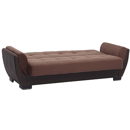 Sweet Home Stores AIR 95" Convertible Bed with Storage, Firm, Fabric, 3 Seater, Upholstered Sleeper Sofa Couch, Futon for Living Room, Sofabed, Brown-107