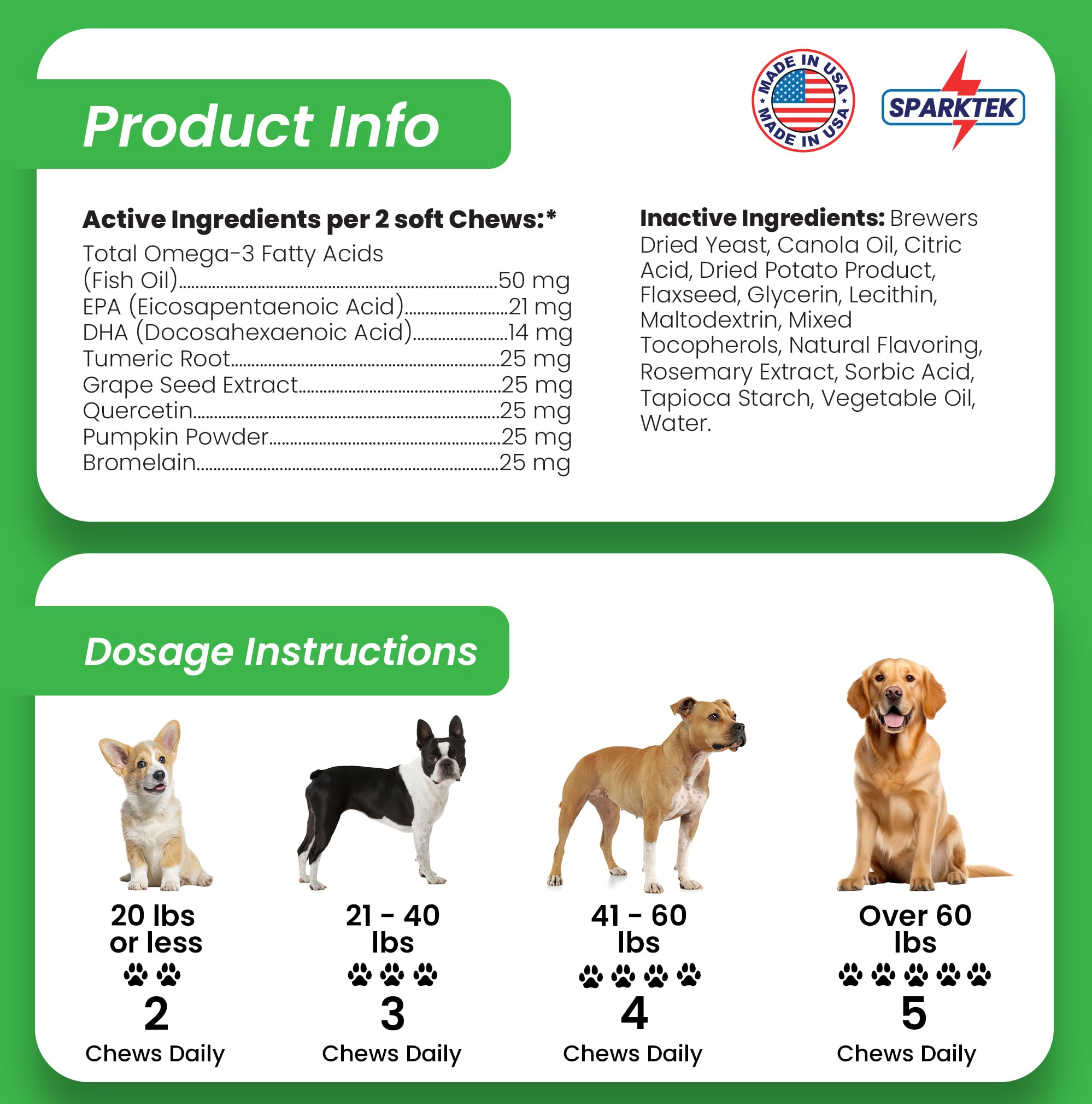Sparktek Allergy Soft Chews Supports Dog Seasonal Allergies-Hot Spots-Itch Relief - Enhanced with Omega-3 Fatty acids,Tumeric Root,Grape Seed Extract,Quercetin,Pumkin Powder to Help The Immune System