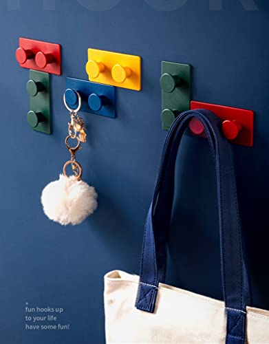 SAFITOYA 4PCS Fun Block Wall Hangers Set,Cool Kids Room Decor Wall Hooks, Home Gadgets Holder Punch Free Plug Adhesive Wire Regulator