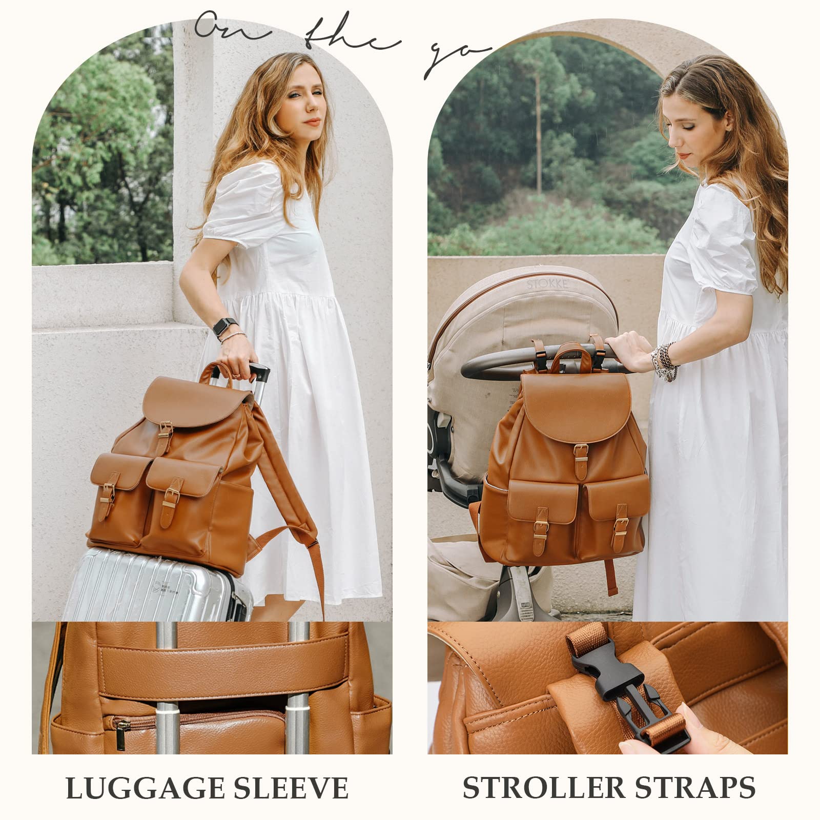 Omanmoli Diaper Bag Backpack Baby Diaper Bag, Leather Diaper Bag, Diaper Bag Organizer with 12 Organizing Pouches,Changing Pad,Shoulder Straps,Stroller Straps(Brown)