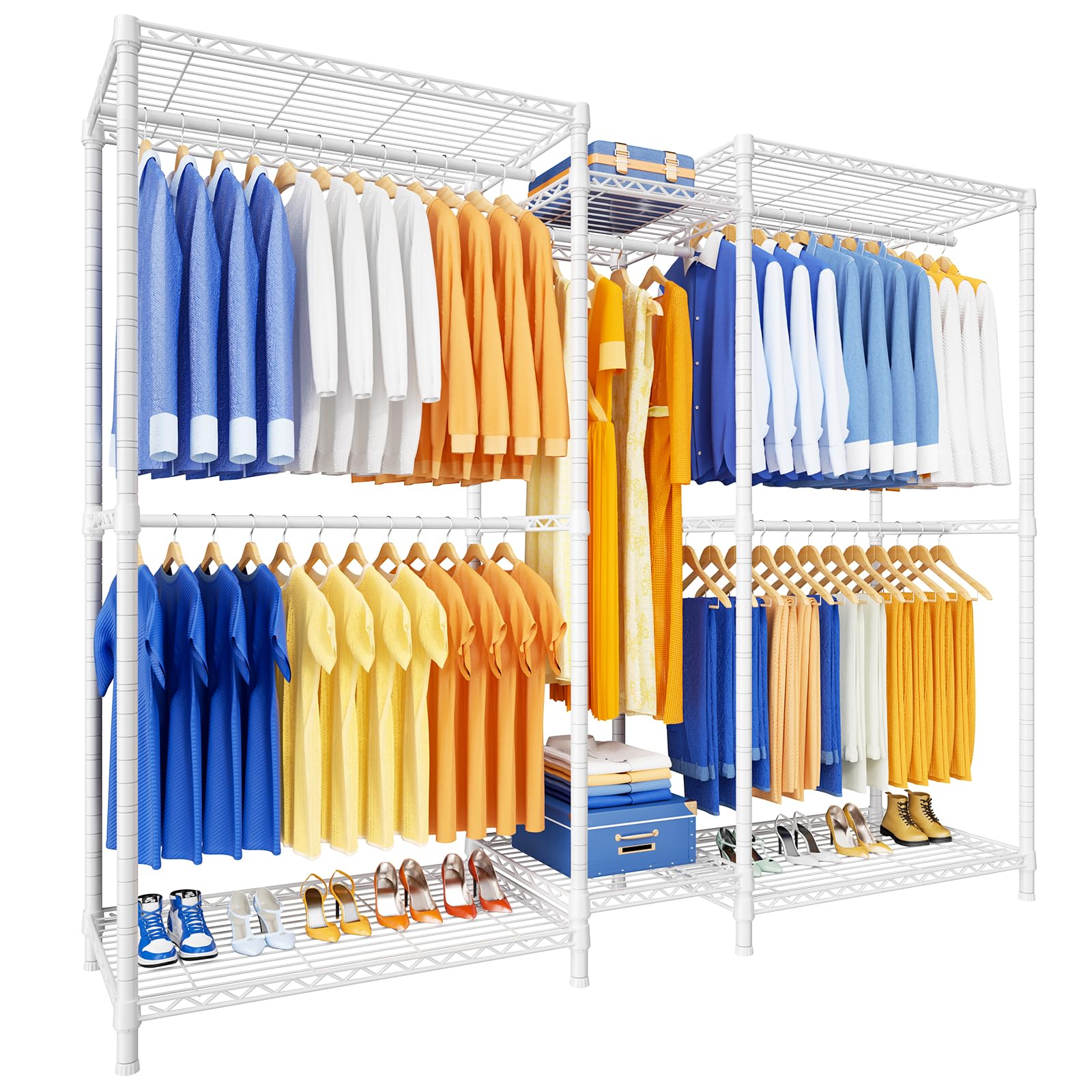 Ulif E12 Clothes Rack，Heavy Duty Freestanding Garment Rack with Shelves，Metal Clothing Closet Storage System for Hanging Clothes，71" W x 16" D x 76.5" H, Hold 960 lbs，Black