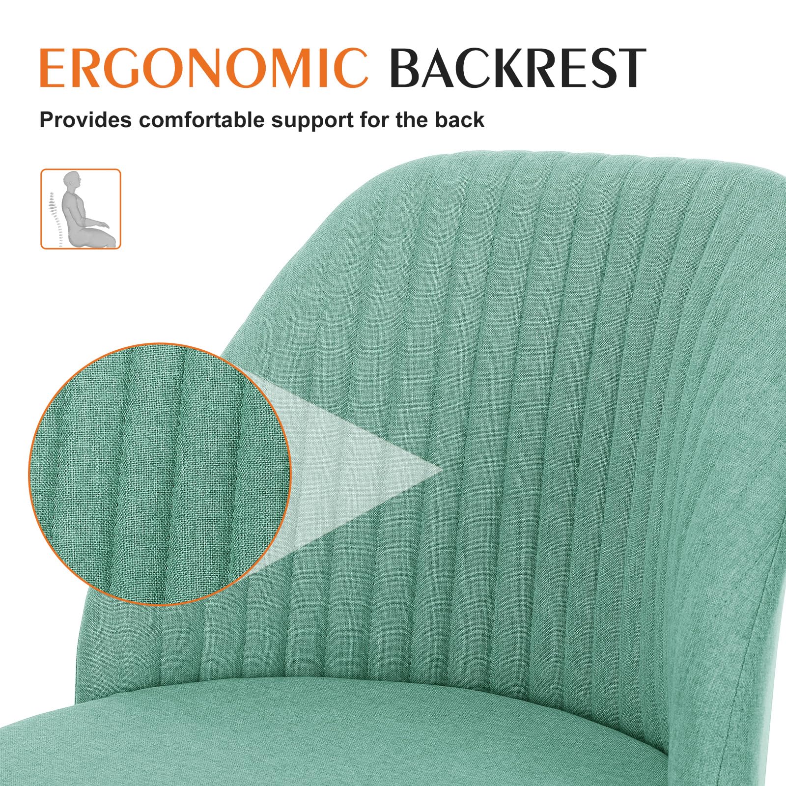 Sweetcrispy Armless Office Chair Modern Fabric Home Office Desk Chairs, Cute Desk Chair with Wheels Adjustable Swivel Task Computer Vanity Chair for Small Spaces