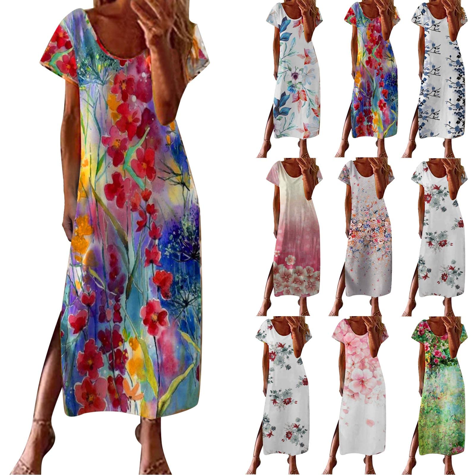 Maxi Boho O Casual Dresses Sleeve Dress Short Printing Womens Long Neck Spring Summer Sundress Beach Outfit Multicolor