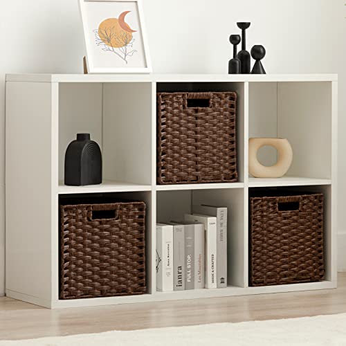joybest Wicker Baskets for Shelves, Wicker Cube Storage Bins, 12L×12H×11.5W inch Storage Basket Cube with Handles for Pantry, Bedroom, Living Room, Nursery Room 3Pack