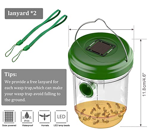 KENW Wasp Trap, 2 Pack Wasp Traps Outdoor Hanging, Solar-Powered Yellow Jacket Trap, Bee Traps for Outside, Hornet Trap, Wasp Killer, Effective Hornet Traps Outdoor Hanging, Bee Catchers for Outside