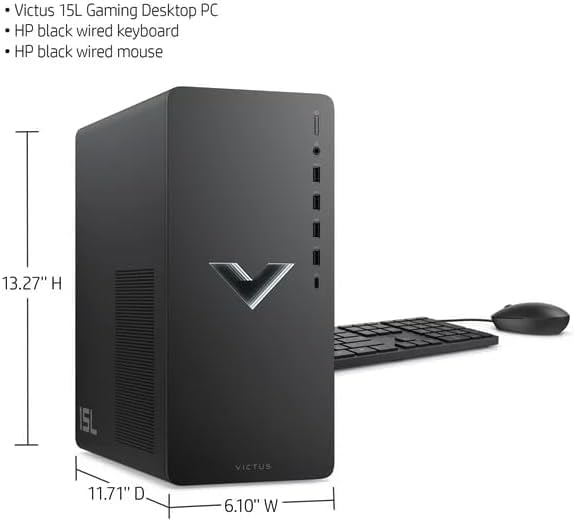 HP Victus 15L Gaming Desktop PC, AMD Ryzen 5 5600G, AMD RX6400 Graphics, 32GB RAM, 1TB SSD, Mica Silver, Windows 11 Home + Accessories