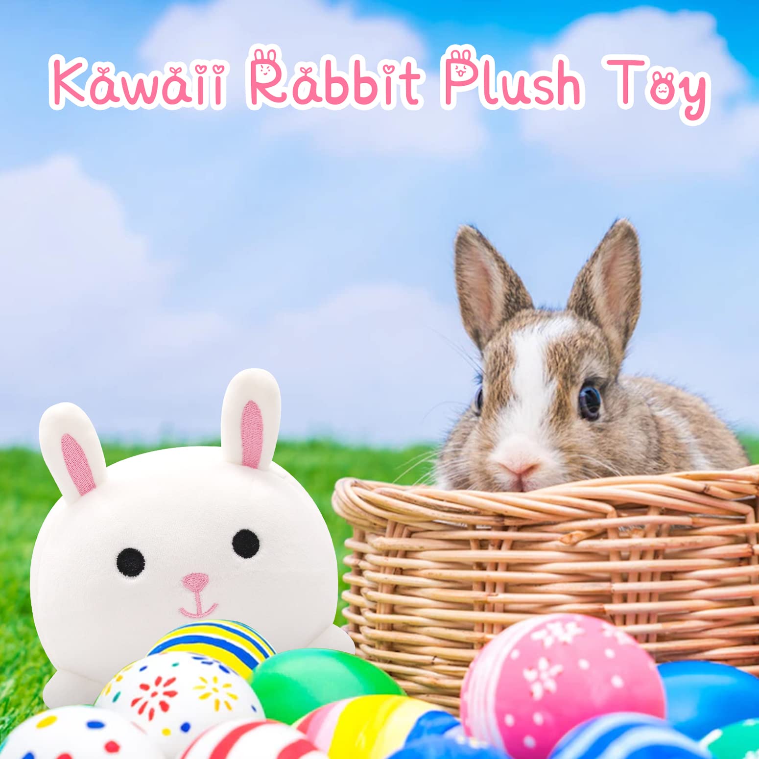 KOPHINYE Bunny Plush Easter Rabbit Stuffed Animal Cute Bunny Stuffed Doll Toy, 8Inch Soft Bunny Stuffed Animal Easter Gifts for Kids Easter