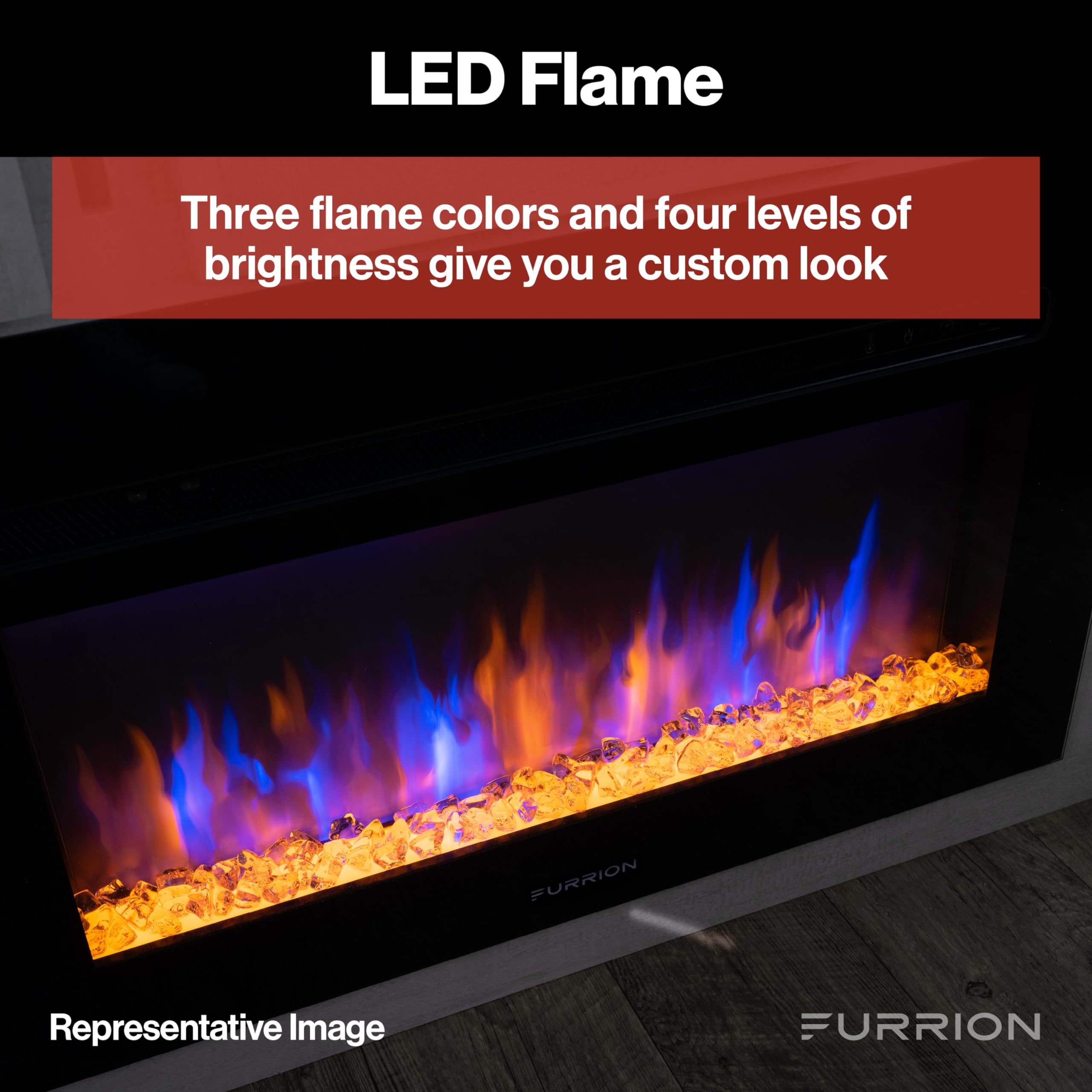 Lippert Components 696011 Built-in Electric Fireplace with Crystal Platform - 40', Black