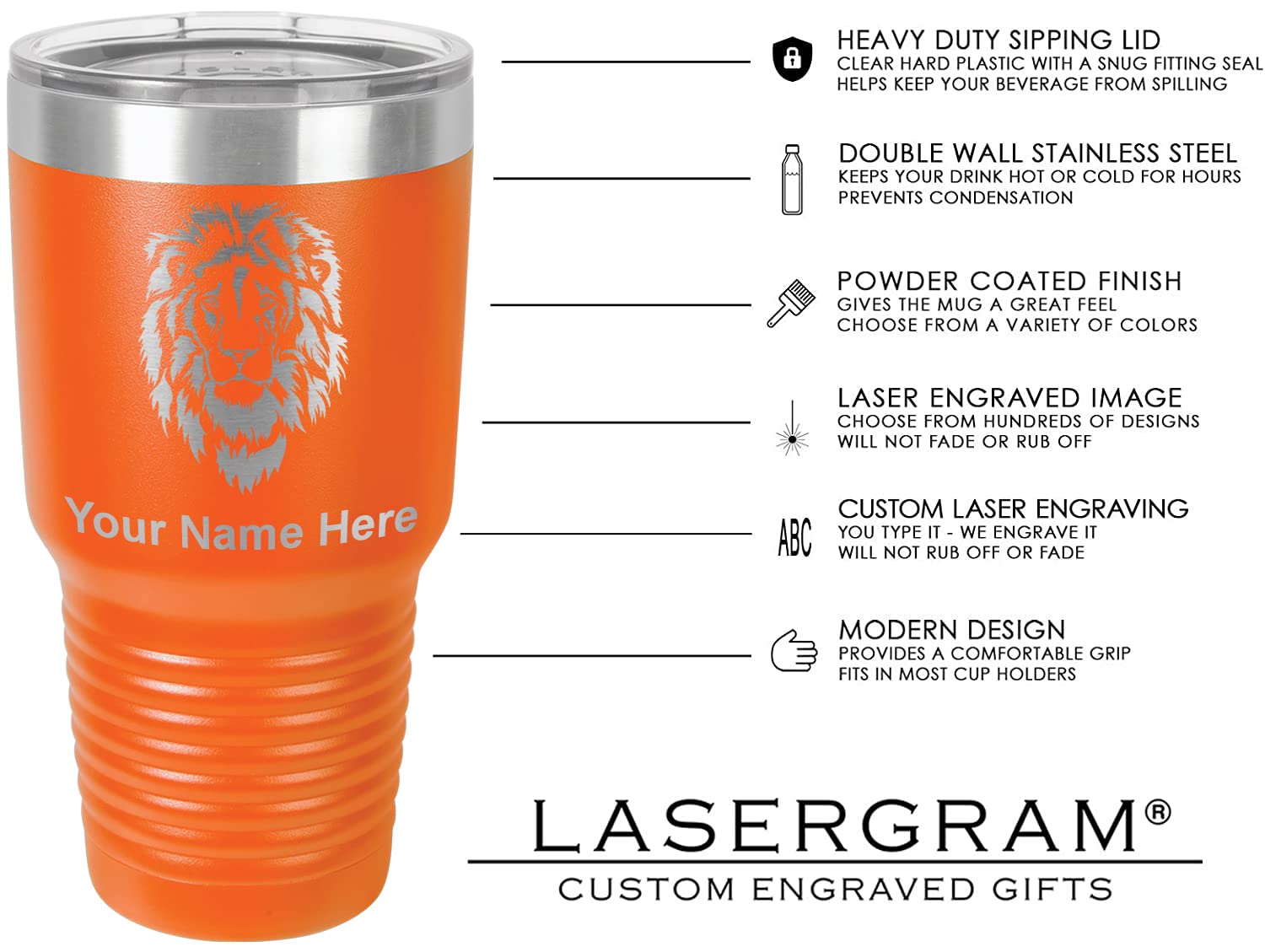 LaserGram 30oz Vacuum Insulated Tumbler Mug, Old Farm Tractor, Personalized Engraving Included (Orange)