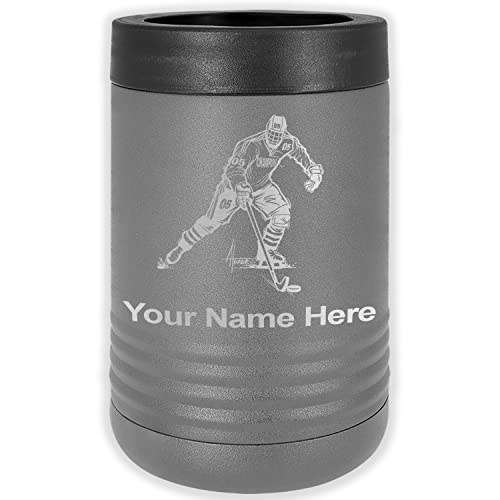 LaserGram Double Wall Insulated Beverage Can Holder, Hockey Player Man, Personalized Engraving Included (Standard Can, Gray)