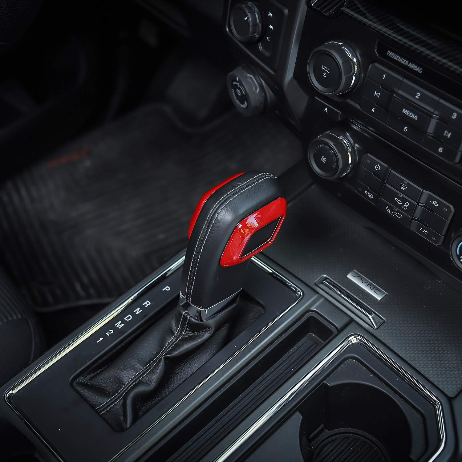 JeCar for Ford F150 Gear Shifter Head Trim Cover Frame Deacorative Trim Cover Frame for Ford F150 2015 2016 2017 (Red)