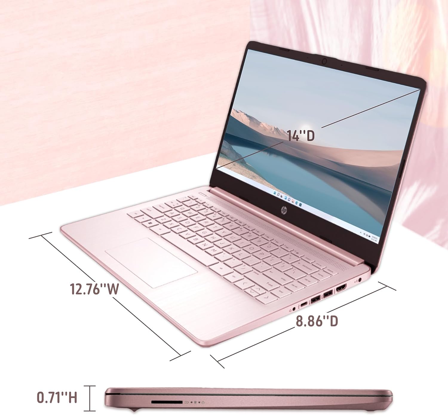 HP 2023 Newest Stream Laptop, 14" Display, Intel Celeron N4120, 4GB RAM, 64GB eMMC, Intel UHD Graphics 600, Wi-Fi, Bluetooth, Webcam, 1 Year Office 365, Windows 11 Home in S Mode, Pink