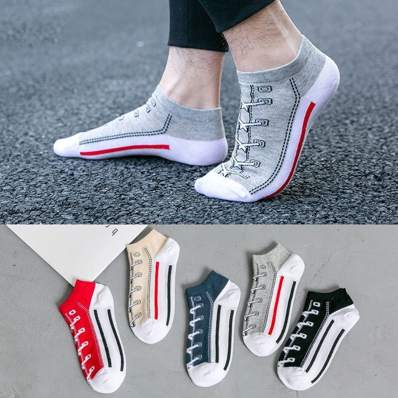 Men's Women's White Socks Cotton Breathable Multi Style Personalised Fake Shoes Socks 10 Pair Value Set Low Cut Socks, Fashion Style Socks
