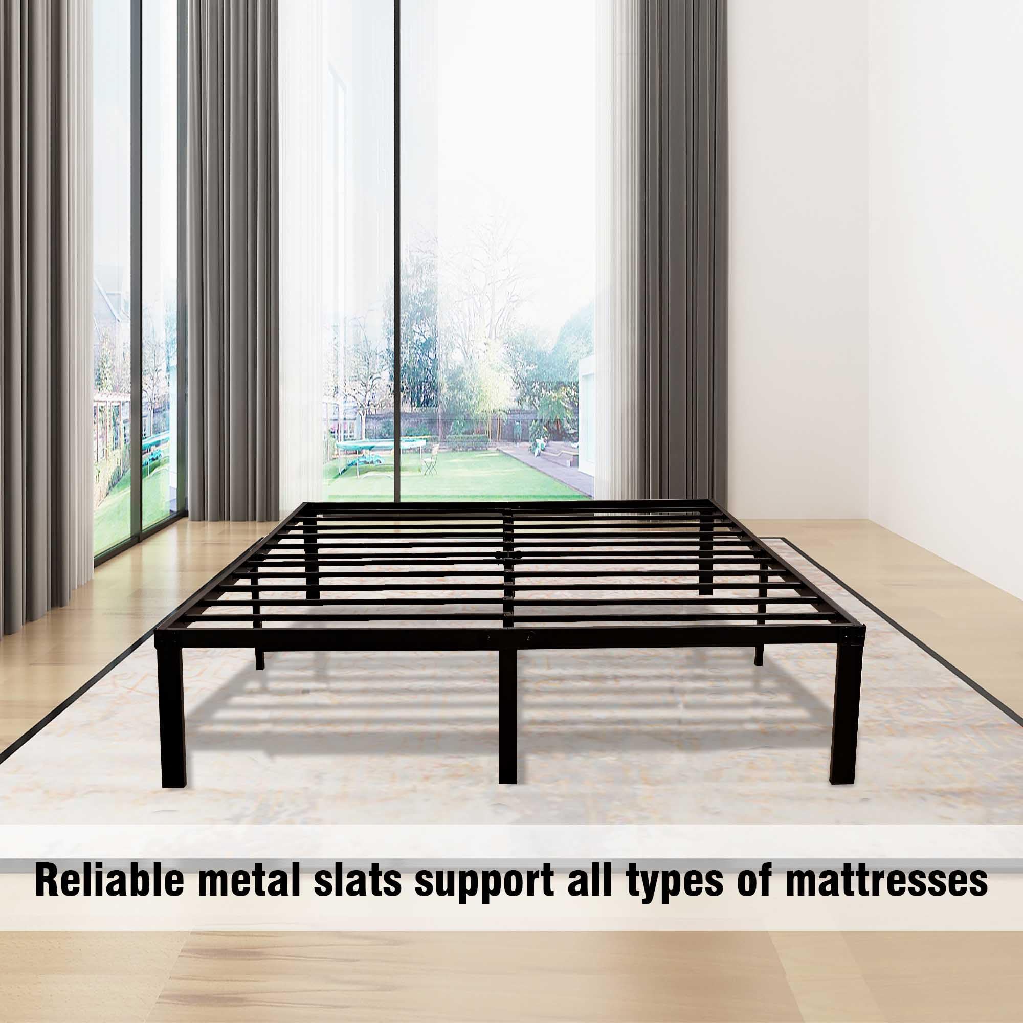RIDFY 14 Inch Bed Frame Full Size Heavy Duty Steel Slat Support Metal Platform Full Bed Frame No Box Spring Needed, Easy Assembly, Black (Full)