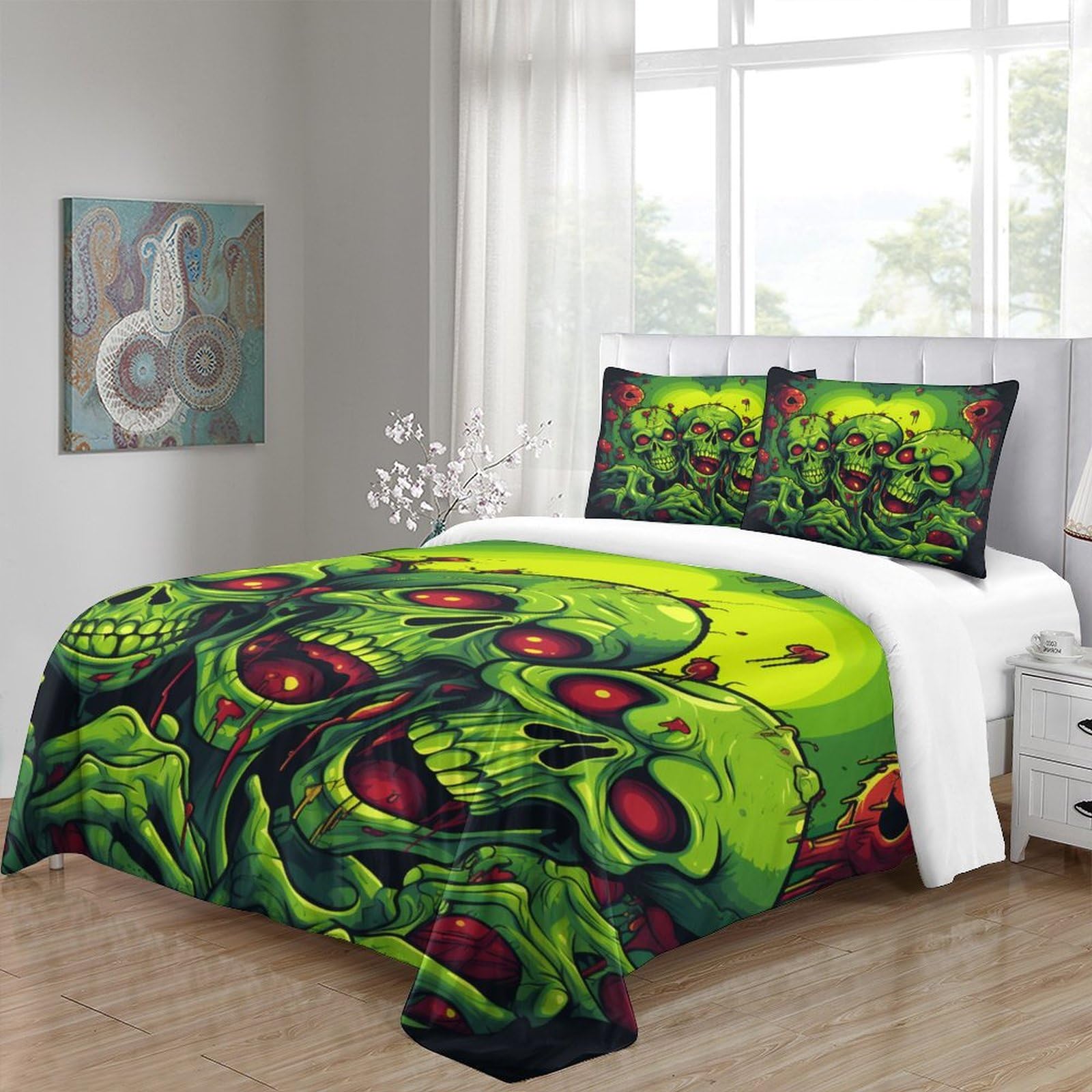UPIKIT Zombie Halloween Quilt Cover for Teens and Adults Comforter Covers Duvet Cover 3D Print Horror Theme with Pillow Cases Bedding Set Soft Microfiber with Zipper Closure 3 Pieces Full(203x228cm)