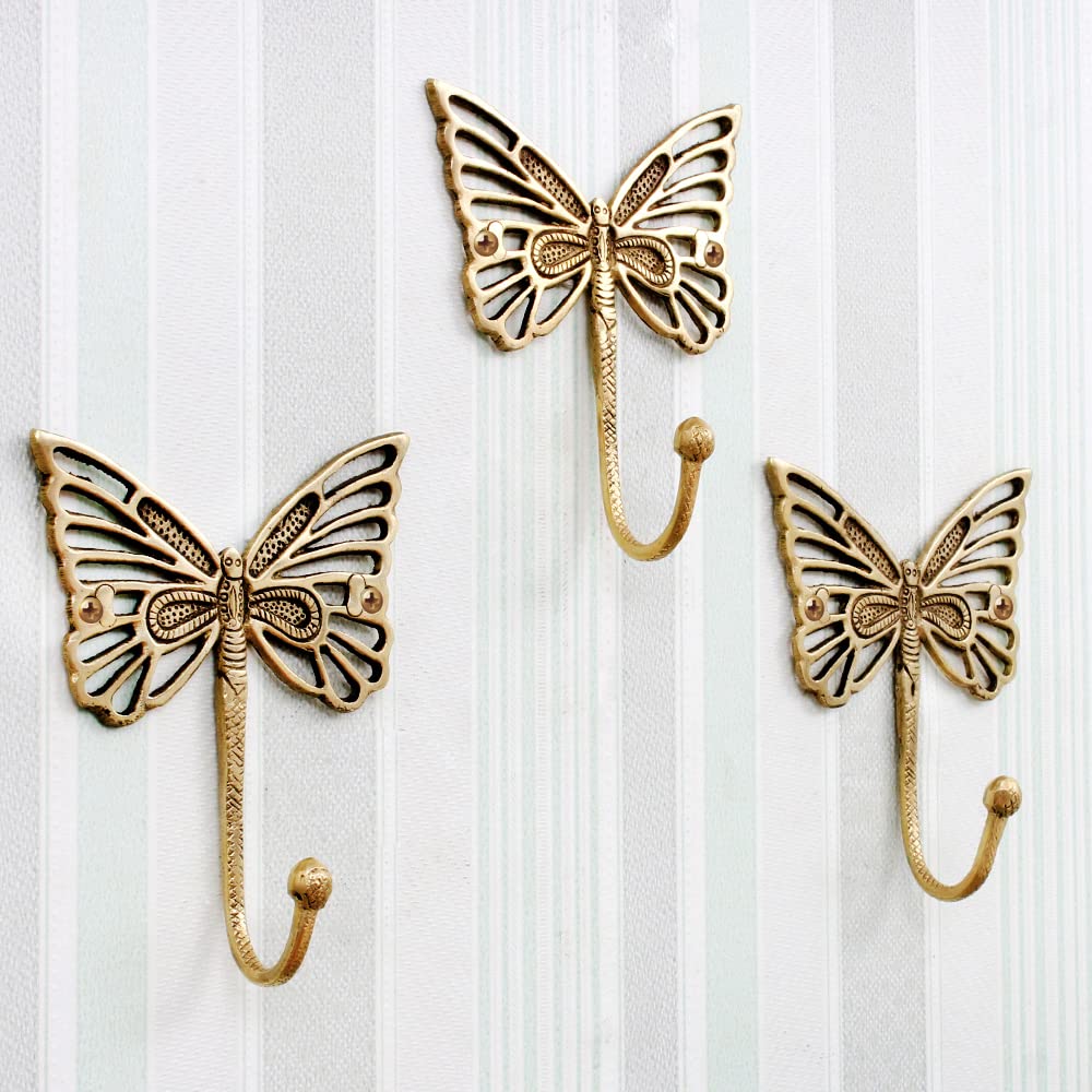 Indian Shelf Butterfly Hooks Coat Rack Wall Mount Towel Hooks for Bathrooms Cute Wall Hooks Kids Wall Hooks for Hanging Heavy Duty Key Holder for Wall Decorative Wall Hooks Vintage Wall Decor-3 Pack