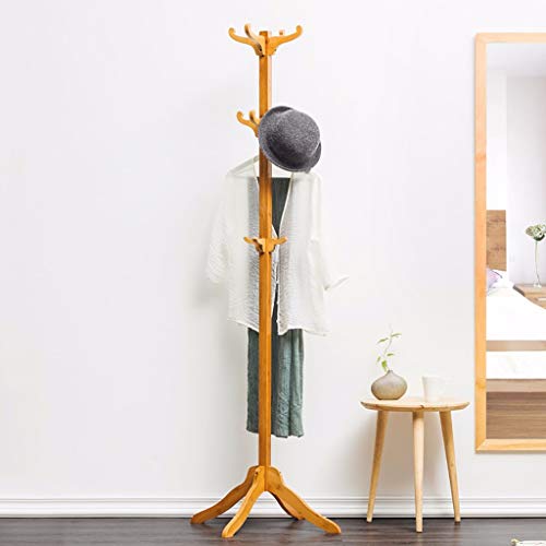 Hongseyijia Coat Racks 12 Hooks Multi-Function Coat Racks Free Standing Wood Hall Trees for Hallway Bedroom Home Office 174.5cm