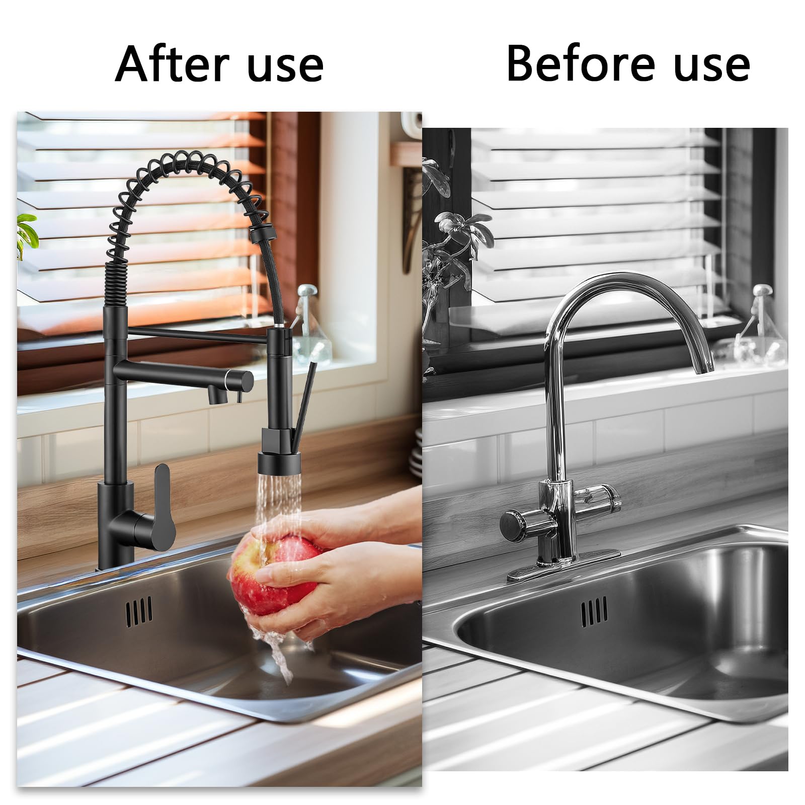 RIGFRCH Commercial Kitchen Sink Faucet with Pull Down Sprayer for Modern Kitchens, Stainless Steel Dual Water Outlet Pull Down Sprayer Single Handle Dual Temperature Kitchen Faucet( Matte Black)