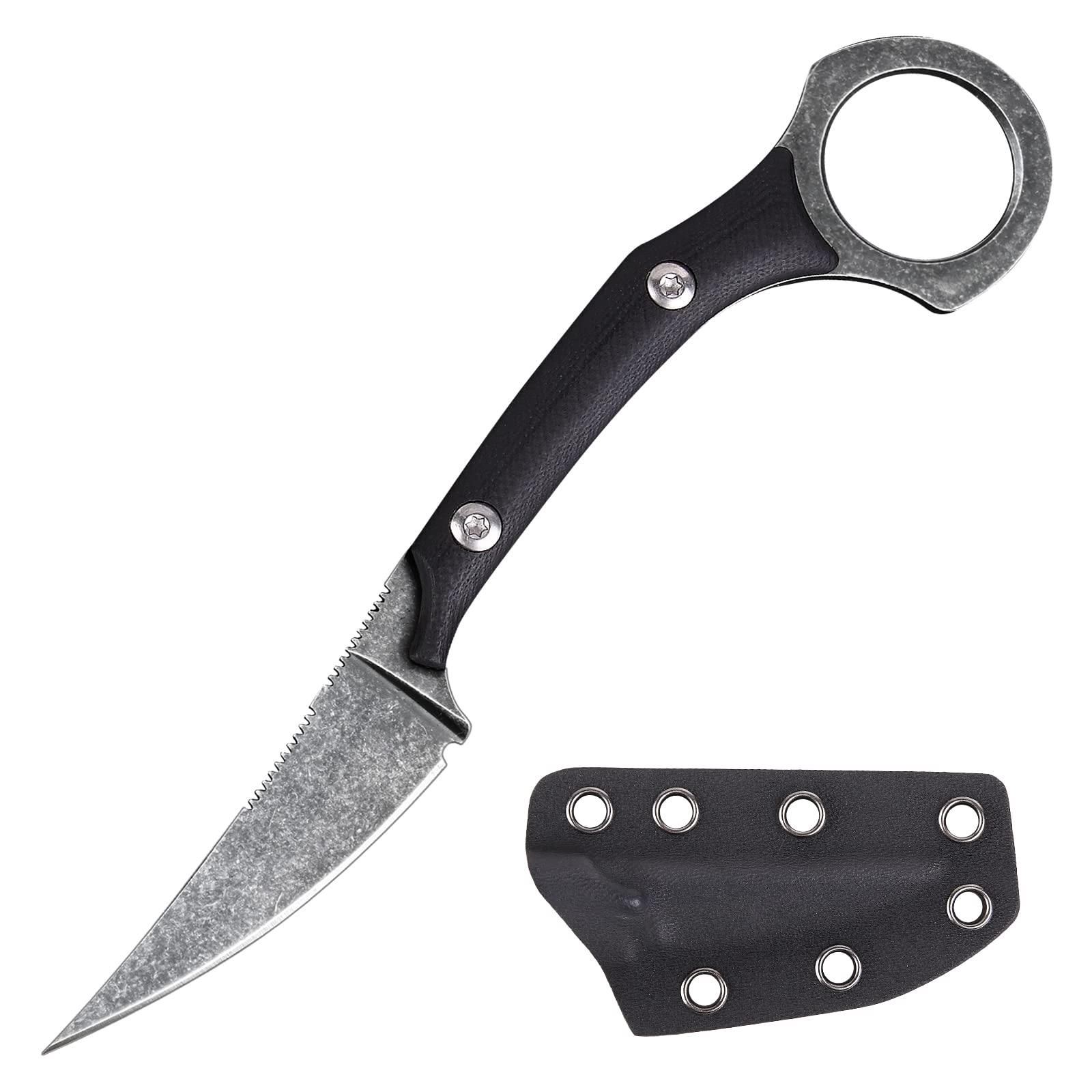 ITOKEY 6.34'' Tactical Knife, Cool Belt Knife, EDC Fixed Knife with Kydex sheath, D2 Blade, G10 Handle, Full Tang Knives for Men, Survival Knifes for Outdoor Camping Hunting