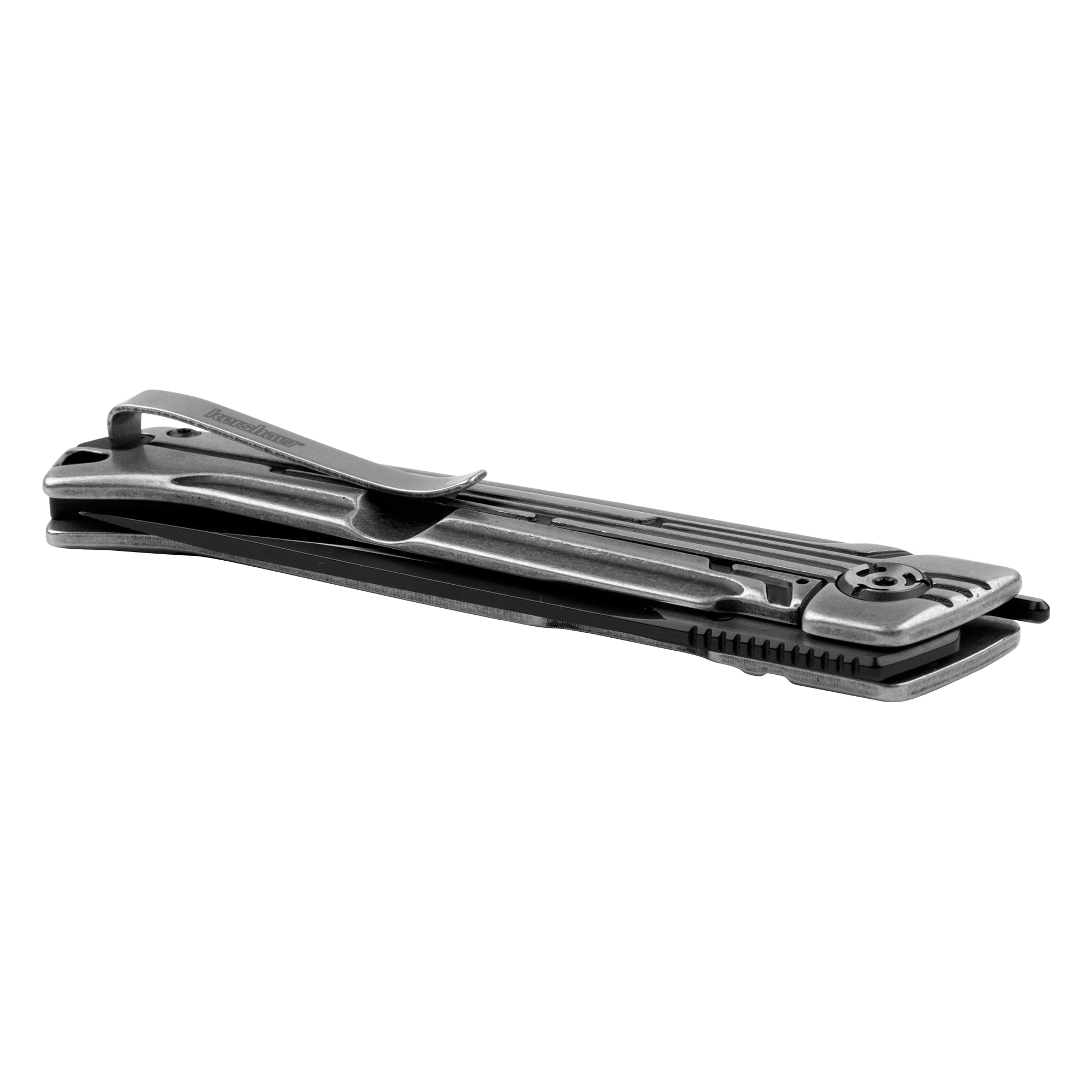 Kershaw Noventa Pocket Knife, 3.3 inch Stonewashed D2 Steel Blade with KVT Ball Bearings, Stainless Steel Handle, Pocketclip,black