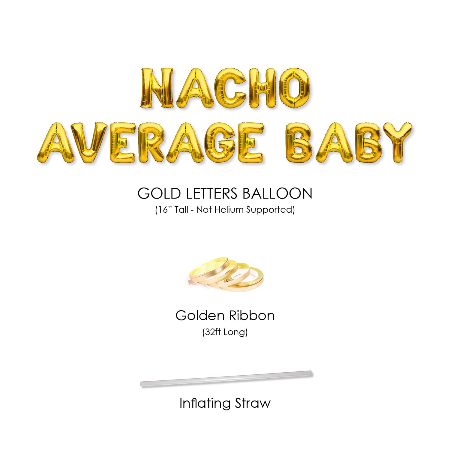 PartyForever NACHO AVERAGE BABY Balloons Banner Gold Baby Shower Party Decorations Sign