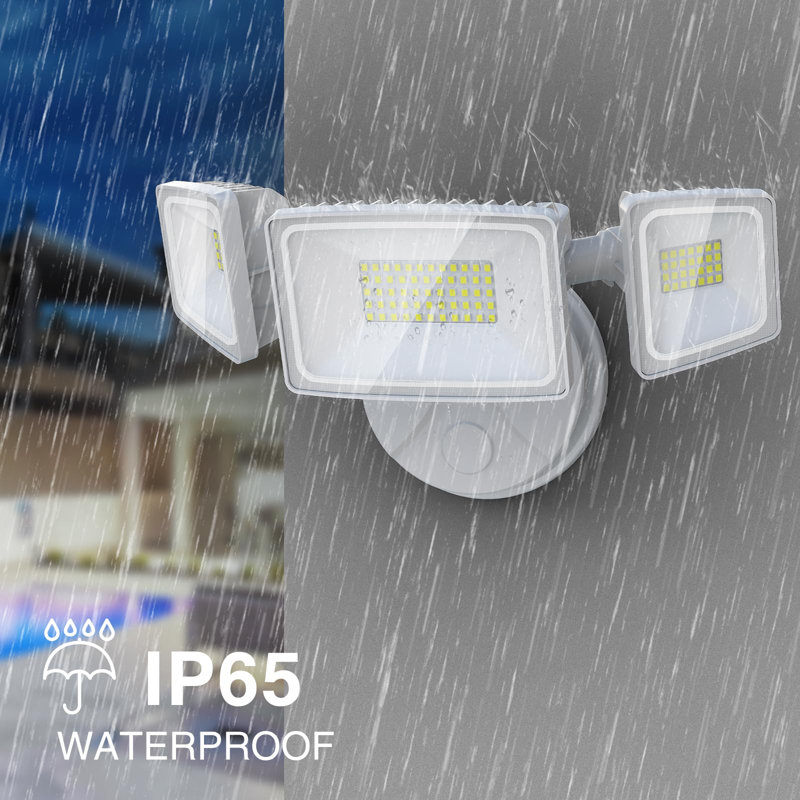 Onforu 2 Pack 60W Flood Lights Outdoor, 6000LM LED Flood Light Outdoor Switch Controlled, IP65 Waterproof Outdoor Flood Light Fixture with 3 Adjustable Heads, 6500K Security Light for Eave Garden Yard