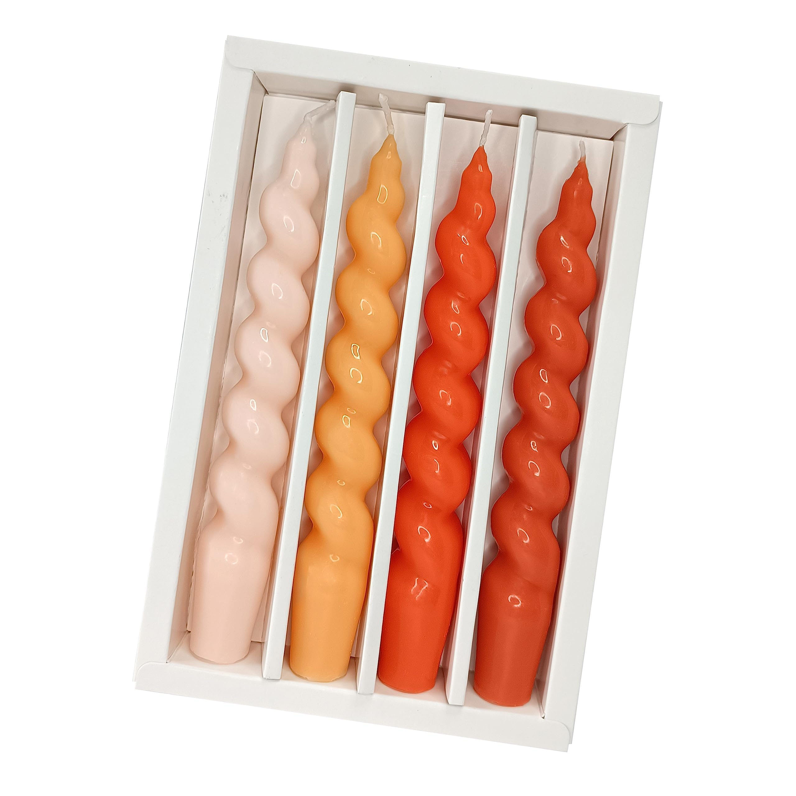 Spiral Taper Candle Twisted Candles Sticks Unscented Candlesticks 4 Pcs Orange Gradient Taper Candles Dinner Candle for Home Décor Weddings Festive Seasons Holiday