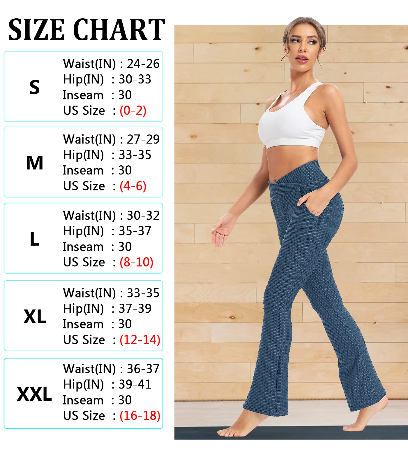 KOLAOYEP Flare Leggings with Pockets for Women Tummy Control Butt Lifting Crossover Bootcut Yoga Pants