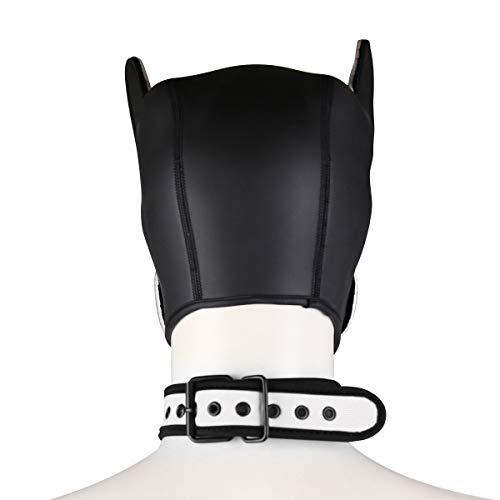 Pluden Neoprene Dog Full Face Puppy Mask with Collar, Novelty Removable Cosplay Pup Hood Mask