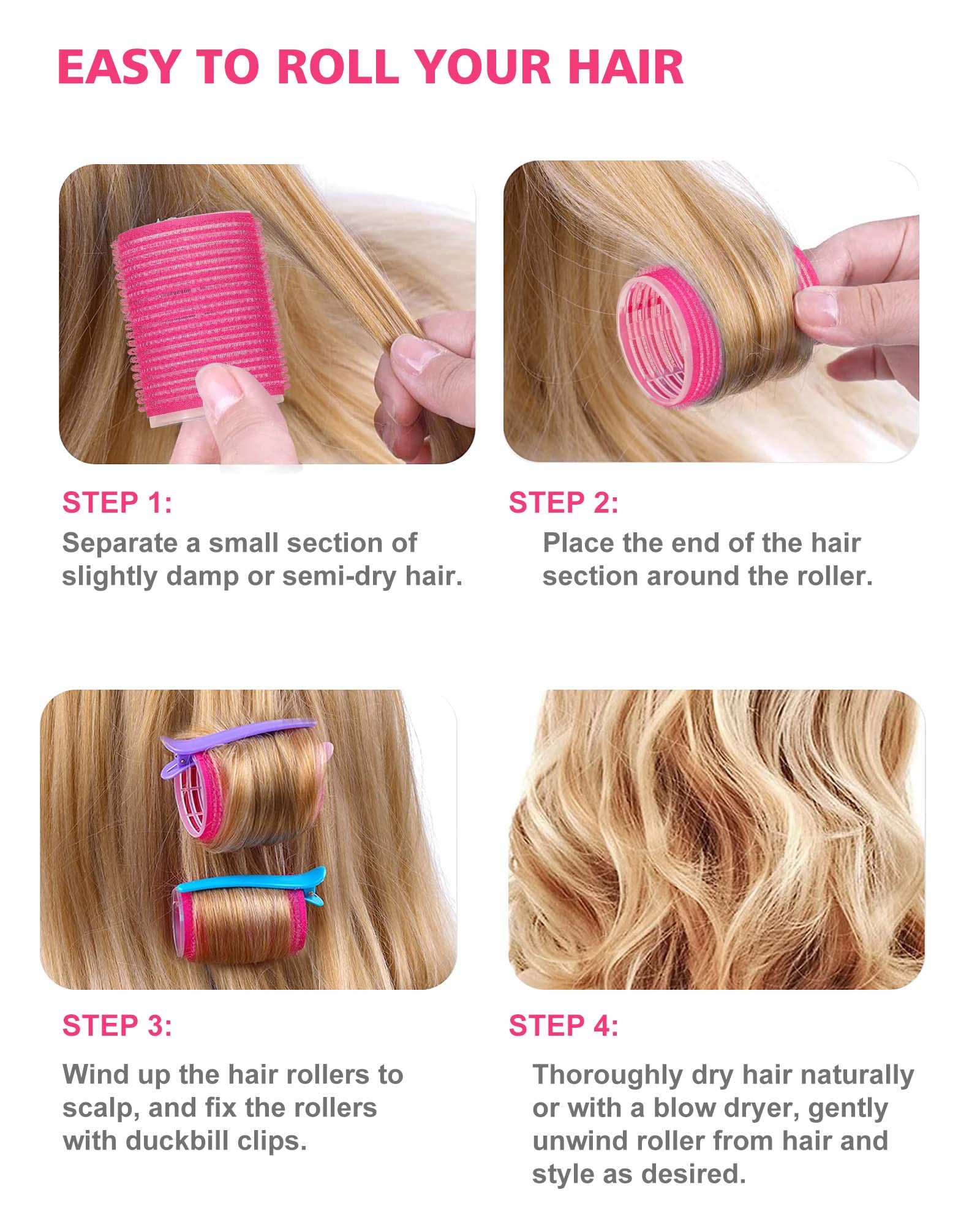 MaxNedrin Hair Roller sets,Self Grip Hair Curlers,3 Inch Salon Hair Dressing Curlers,3 Size (JUMBO LARGE MEDUIEM)18 Packs(Rose Red)