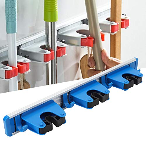Mop Broom Holder Wall Mount Heavy Duty Hooks Hanger with 3 Sliding Positions Tool Rack Storage Organizer for Home Kitchen Garage Garden Utility Tools Organizer