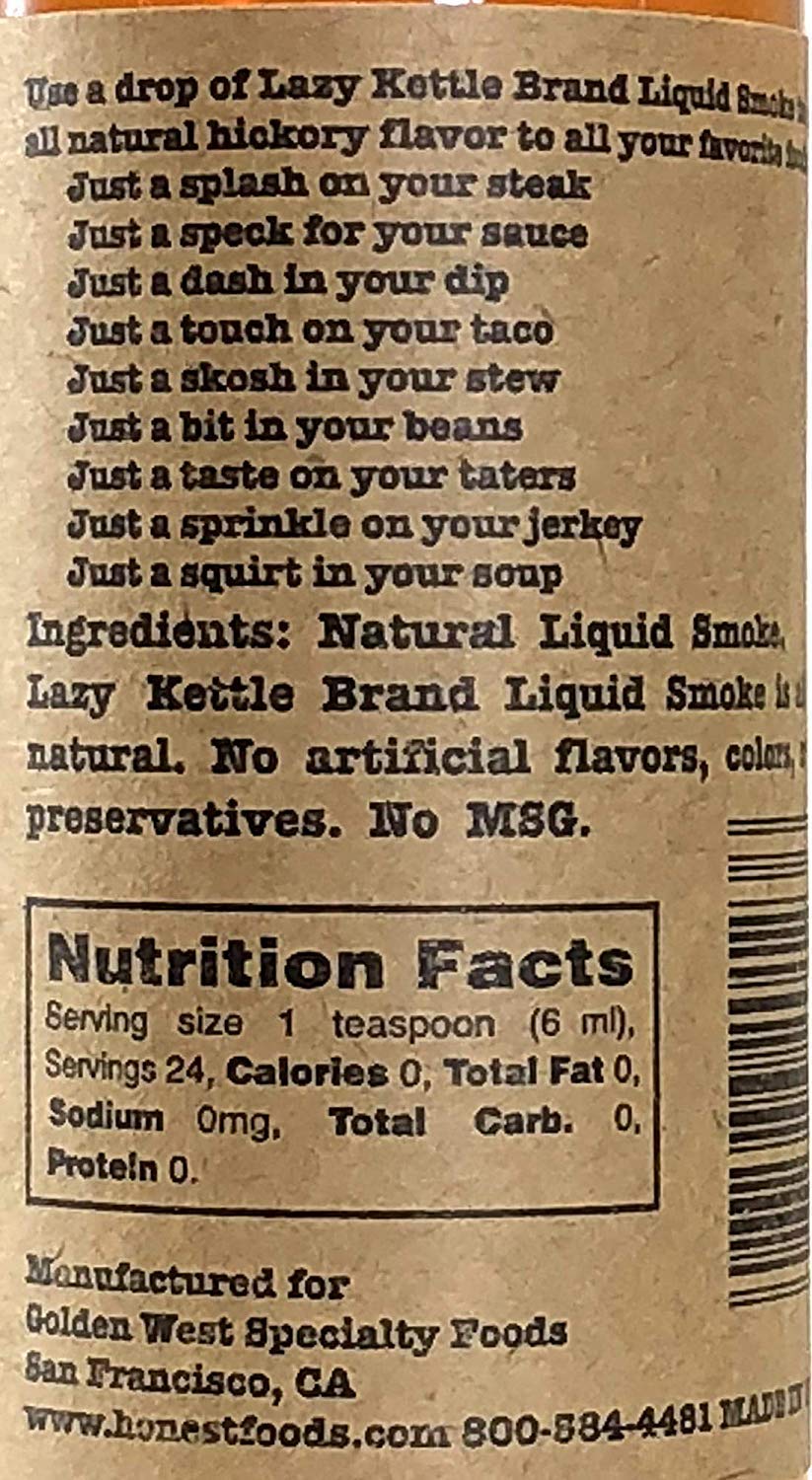 Lazy Kettle Brand All Natural Liquid Smoke | Perfect for Flavoring Meat | Hickory | Used to Flavor Beef Jerky, Steak, Fish, Cheese, Sauces and More | 5 Oz Each