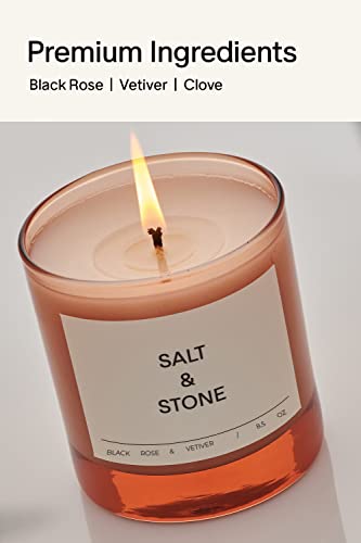 SALT & STONE Black Rose & Vetiver Scented Candle | Hand-Poured, Aromatic & Fragrant | Made with Natural Coconut & Soy Blend Wax | 100% Cotton Wick | Long-Lasting 50 Hour Burn Time (8.5 oz)