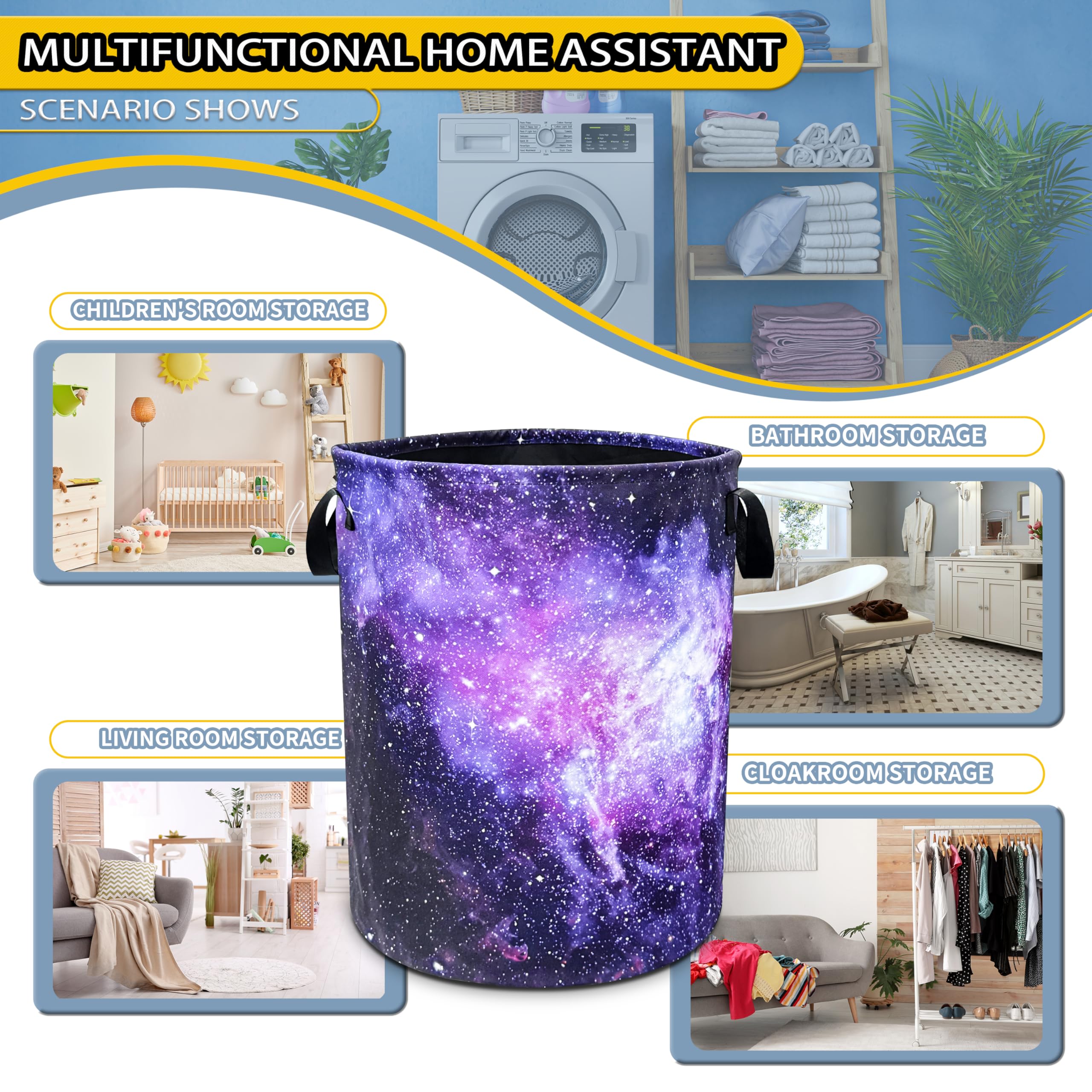 NUTAINLA Pink Purple Galaxy Laundry Basket Universe Starry Sky Foldable Oxford Cloth Funny Tote Bag Laundry Hamper Clothes Storage Bucket Toy Organizer For Bathroom/Laundry /Bedroom 18.9x16.5 In