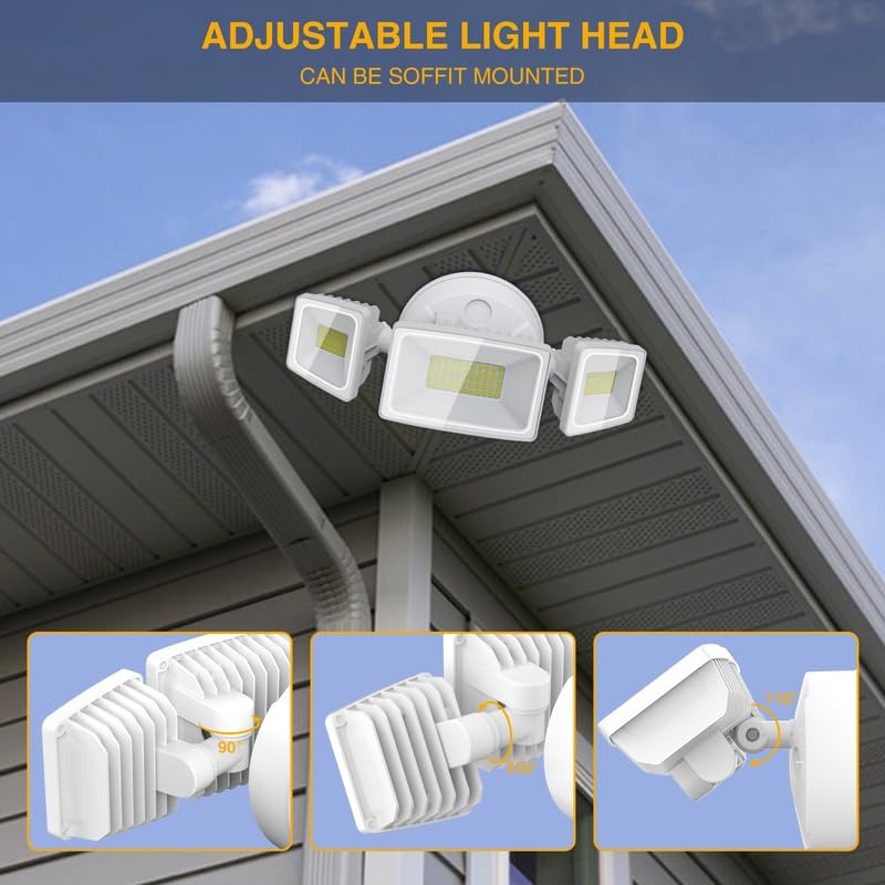 Onforu 2 Pack 60W Flood Lights Outdoor, 6000LM LED Flood Light Outdoor Switch Controlled, IP65 Waterproof Outdoor Flood Light Fixture with 3 Adjustable Heads, 6500K Security Light for Eave Garden Yard