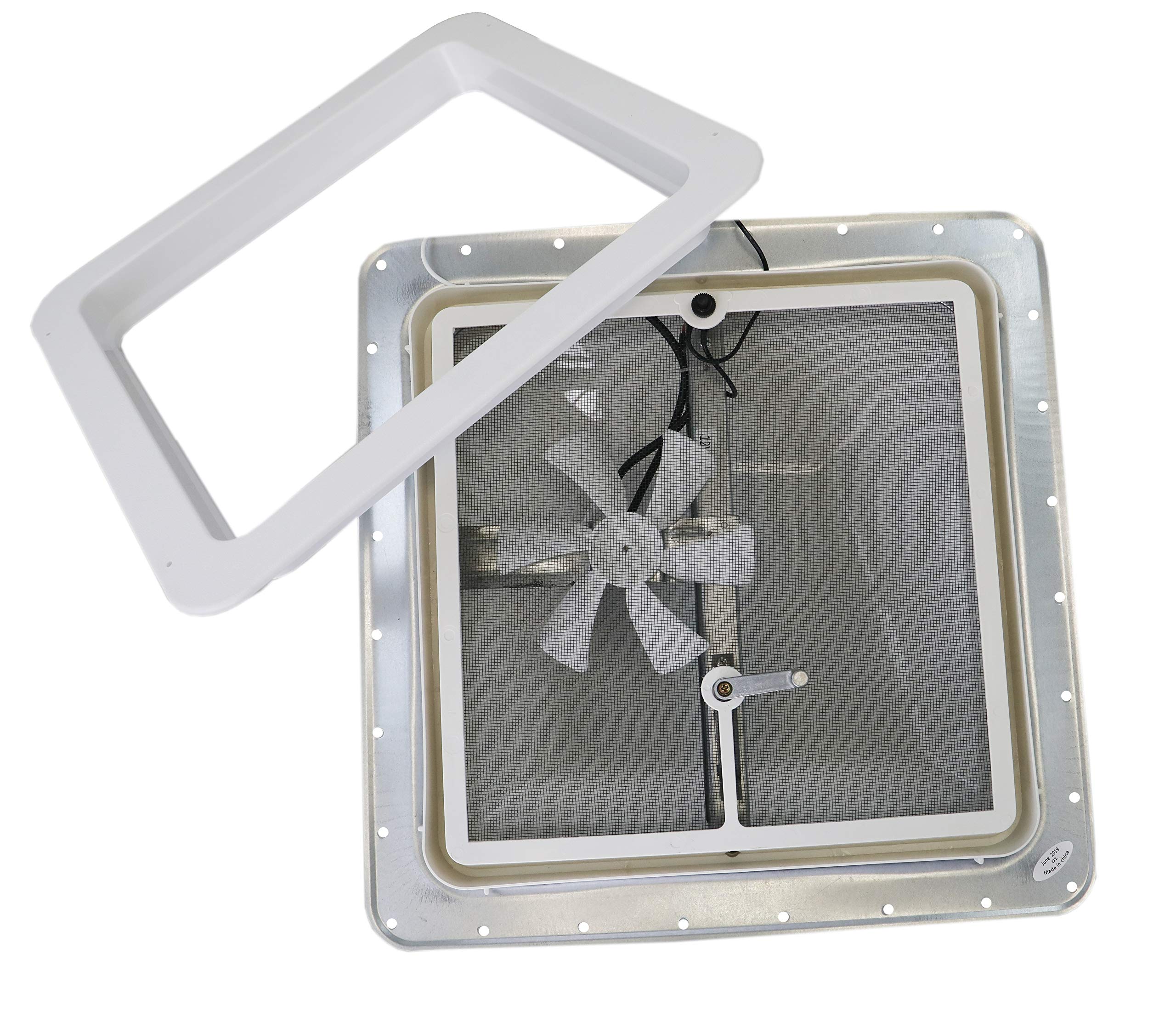 Heng's Industries Class A Customs 14" RV Roof Vent 12 Volt Powered Fan with WHITE Wedge Style Lid - 1β Garnish Ring | 71112A