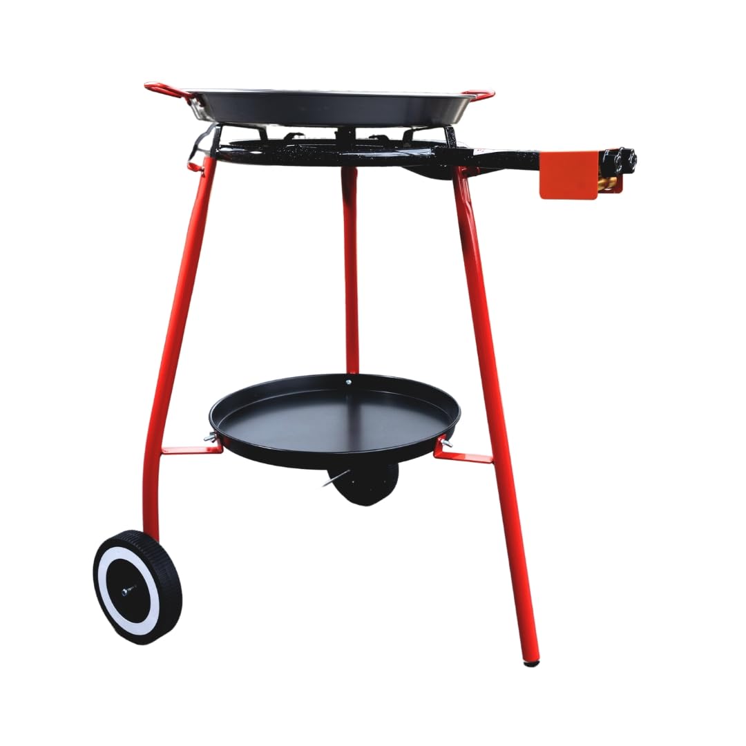 ZENDEU IBIZA SET - Paella Pan Set 25 Servings -3 Ring Propane Gas burner mod. 600 + Polished Paella Pan 28 Inch (70cm). + 3 Reinforced tripod legs