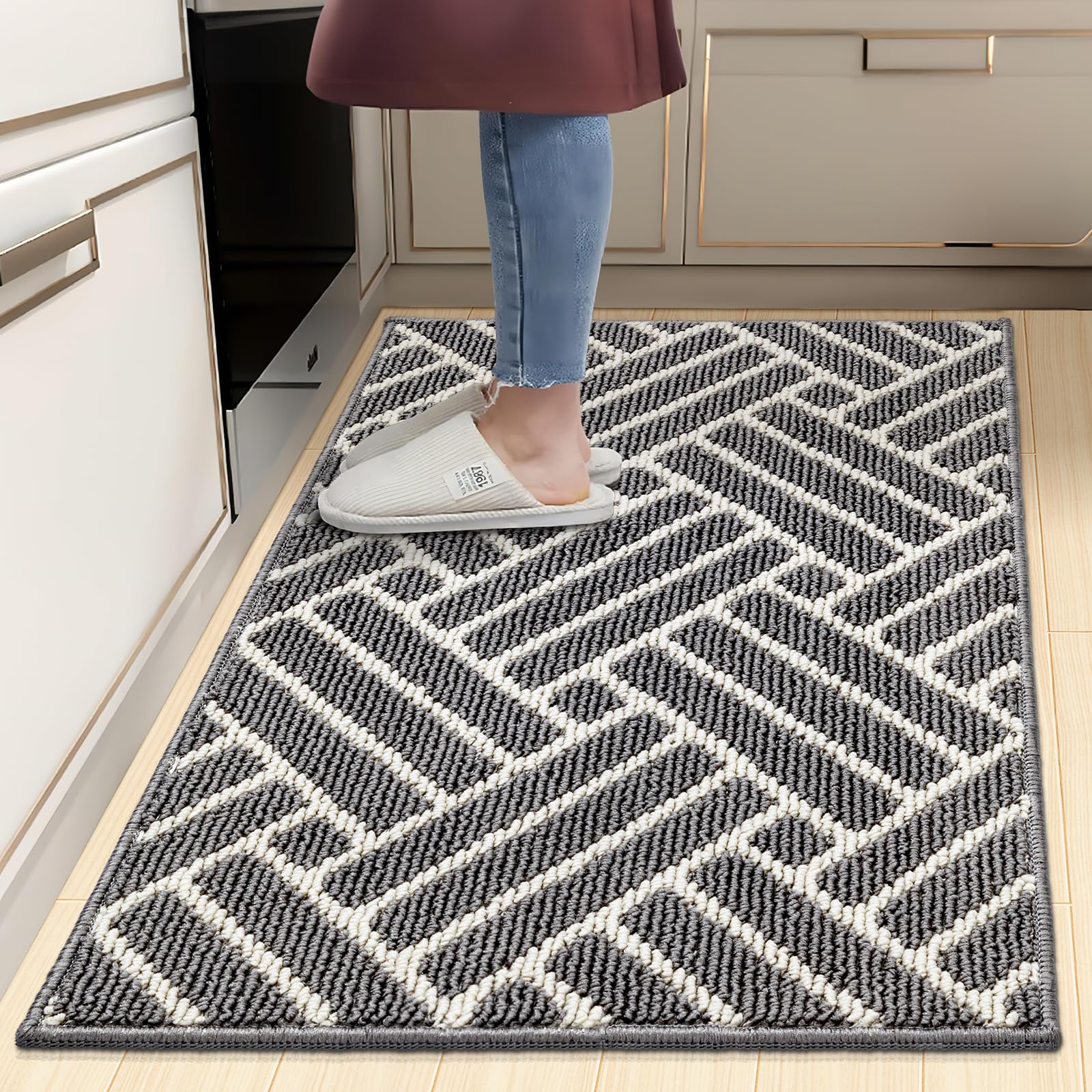 JEEDOVIA Kitchen Rugs, Kitchen Mats for Floor, Non Slip Kitchen Runner Rug, Absorbent Resist Dirt Kitchen Floor Mat for Sink, Home, Door, Entrance, Outdoor, Machine Washable, 19.5"x31", Grey