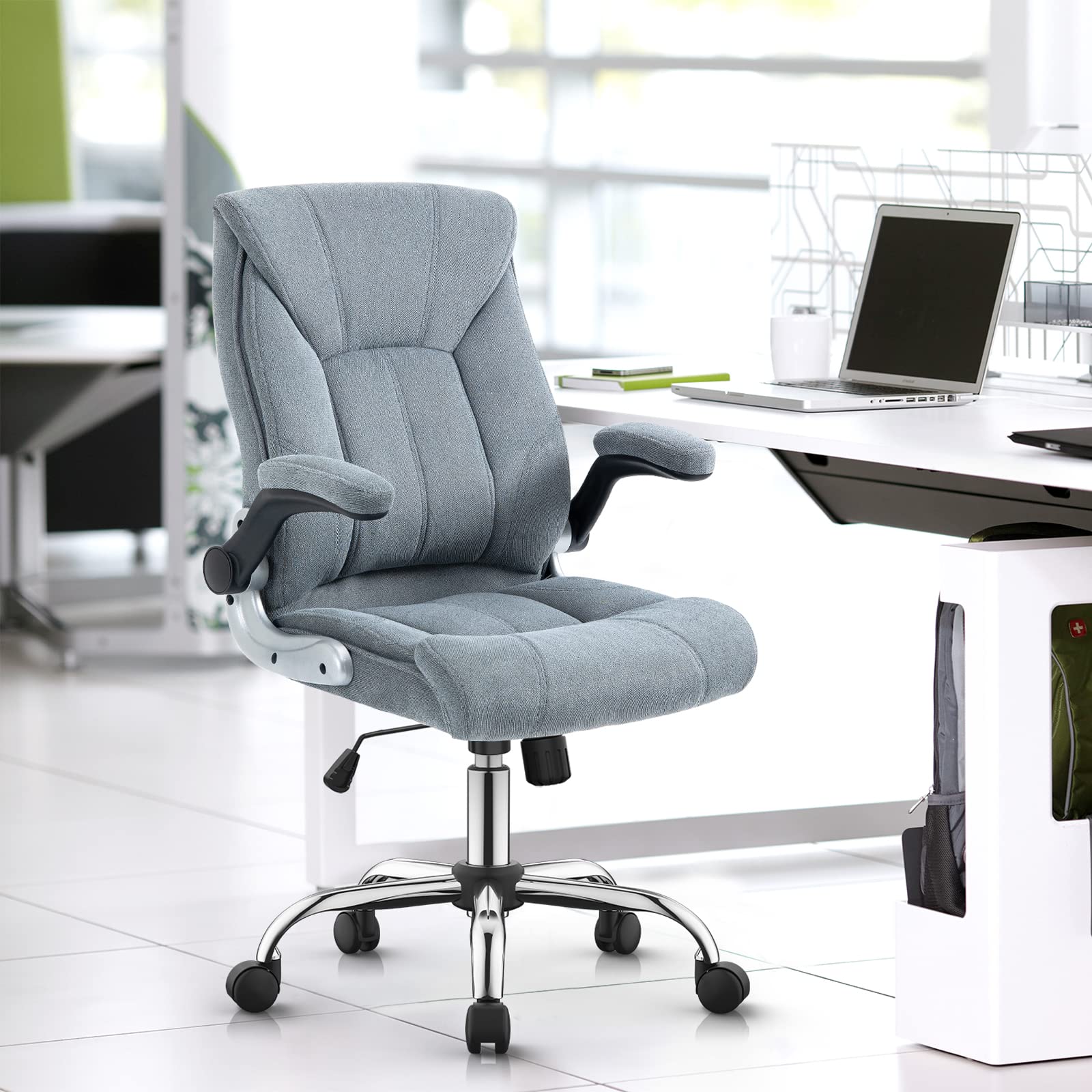 High Back Office Chair Computer Desk Chair Ergonomic Managerial Executive Chairs with Wheels and Flip-up Armrest, Gray