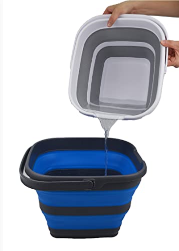 SAMMART 10L (2.6 Gallon) Collapsible Rectangular Handy Basket/Bucket (Grey/Blue (Set of 2))