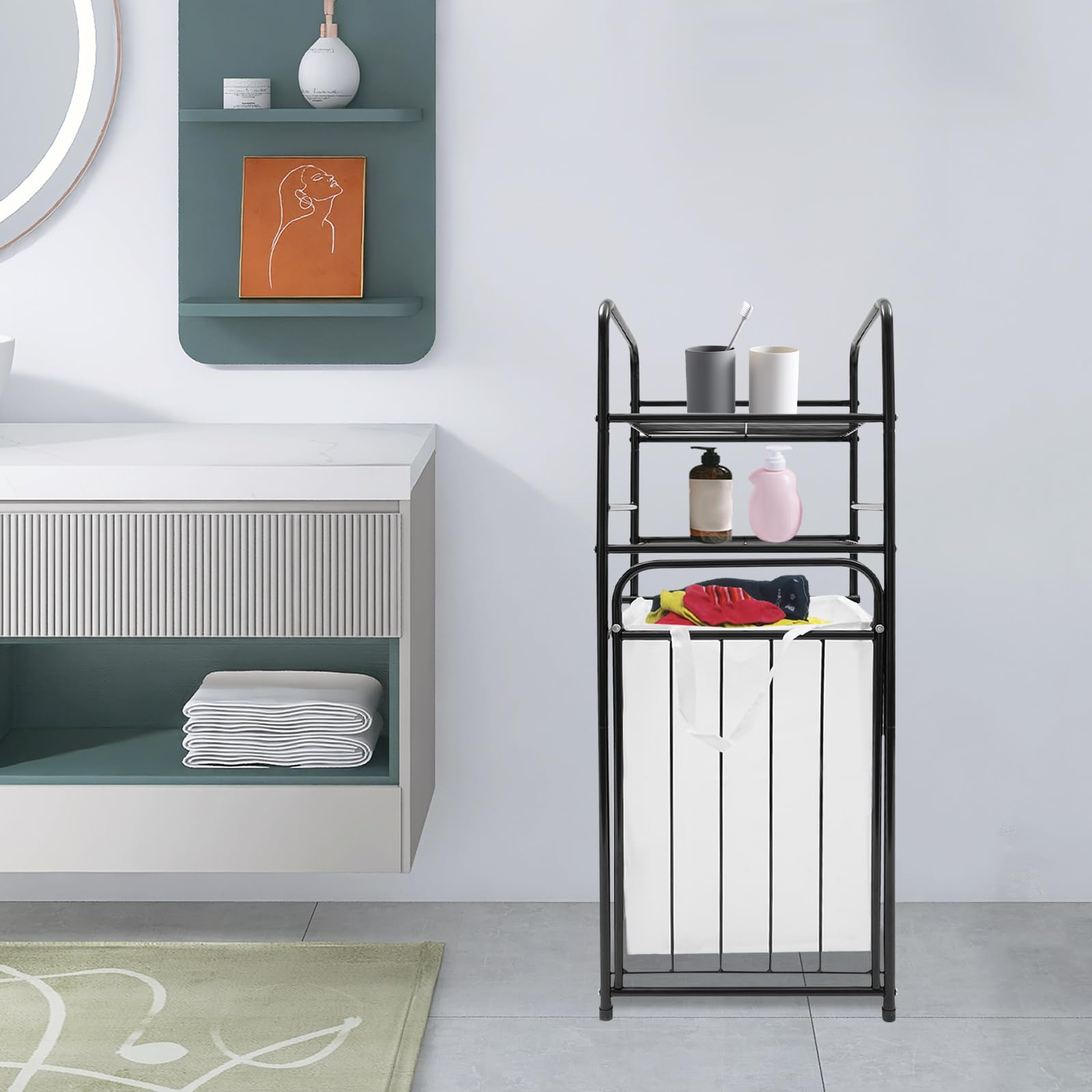 Tilt Out Laundry Basket, Laundry Hamper Cabinet with Removable Liner Bag & Storage Shelf for Bedrooms, Bathrooms, Apartments, 14.56 * 13.77 * 39.37in