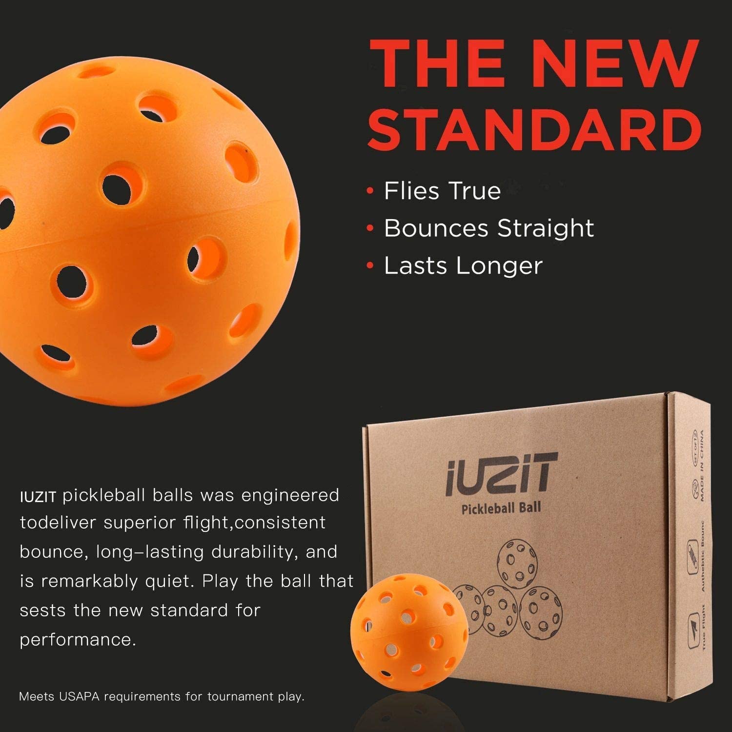 IUZIT 12 Orange Outdoor Pickleball Balls - USAPA Approved, 74mm Diameter, 26g Weight, Excellent Performance, Ideal for All Ages