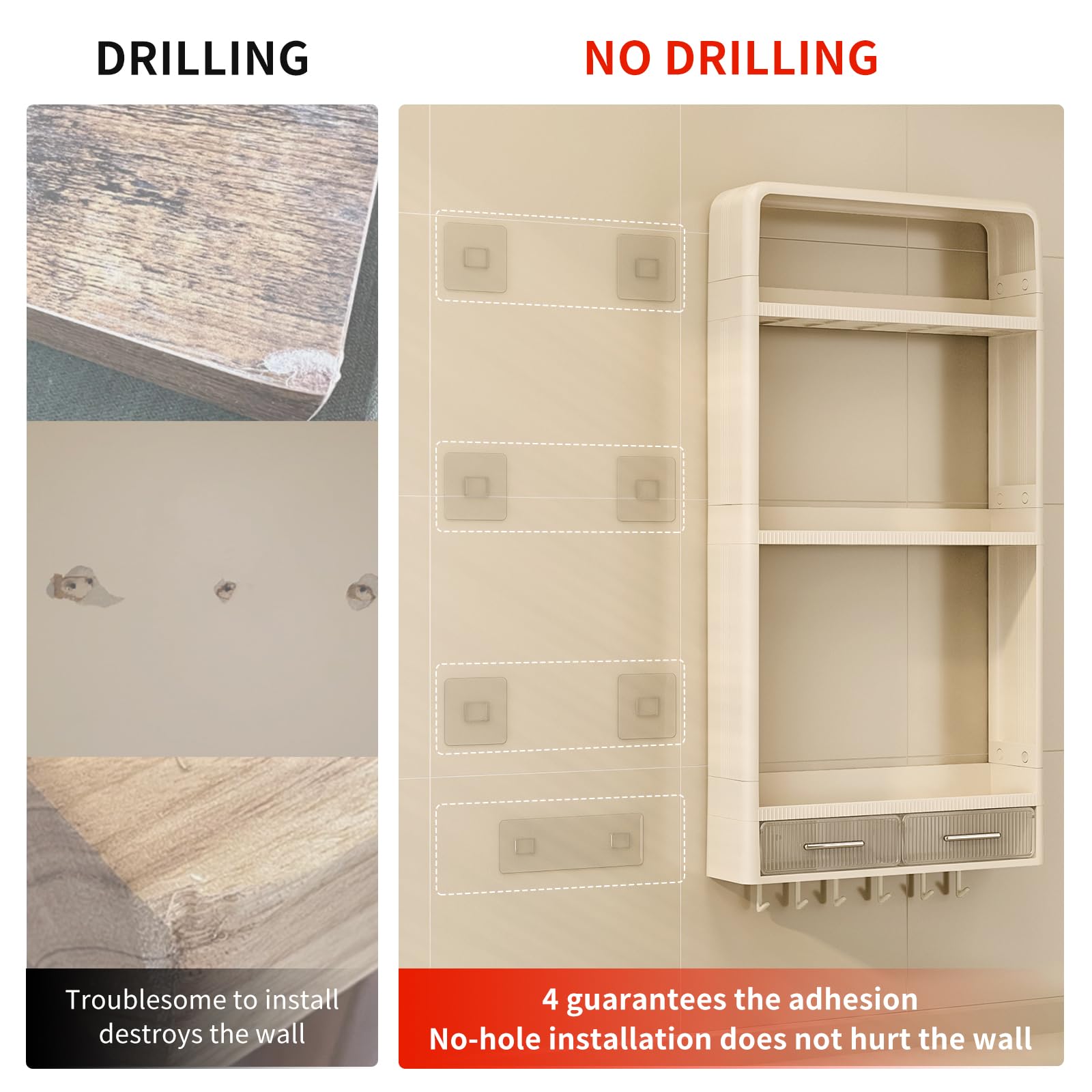 TEABAN Shower Caddy Shelves for Wall: No Drilling 3-Layer Shower Organizer Shower Storage - Large Adhesive Shower Rack
