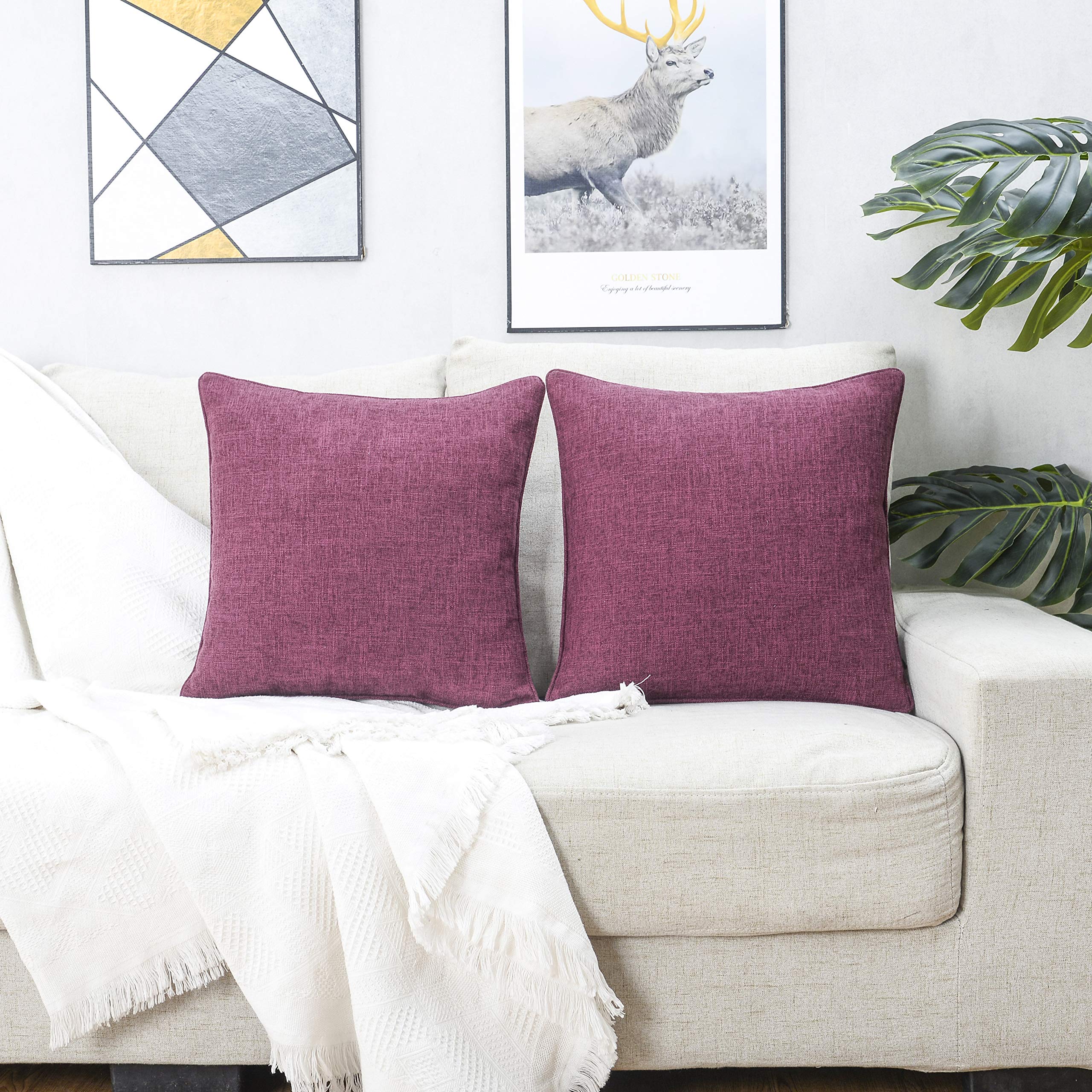 HPUK Decorative Throw Pillow Covers Set of 4 Couch Pillows Linen Cushion Cover for Couch Sofa Living Room, 18"x18" inches, Light Brown