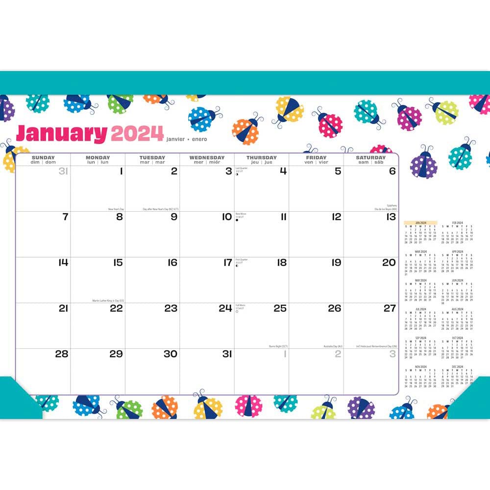 Ladybug Party | 2024 15.5 x 11 Inch 18 Months Monthly Desk Pad | July 2023 - December 2024 | StarGifts | Planning Stationery