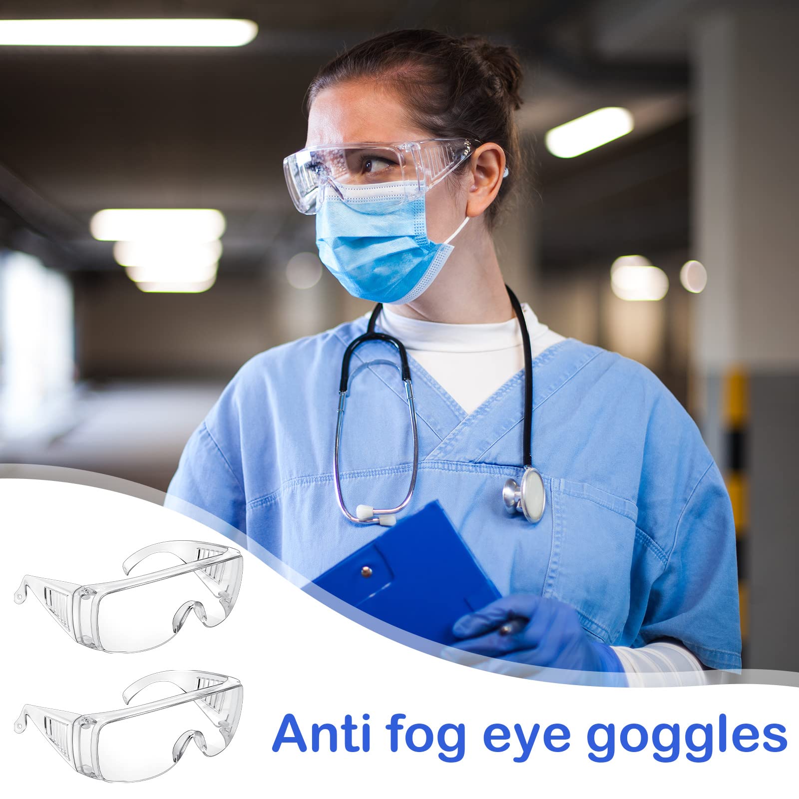 Queekay Safety Glasses over Eyeglasses Anti Dust Impact Scratch Safety Goggles for Men Women Nurses Workers Architect Lab(20 Pairs)