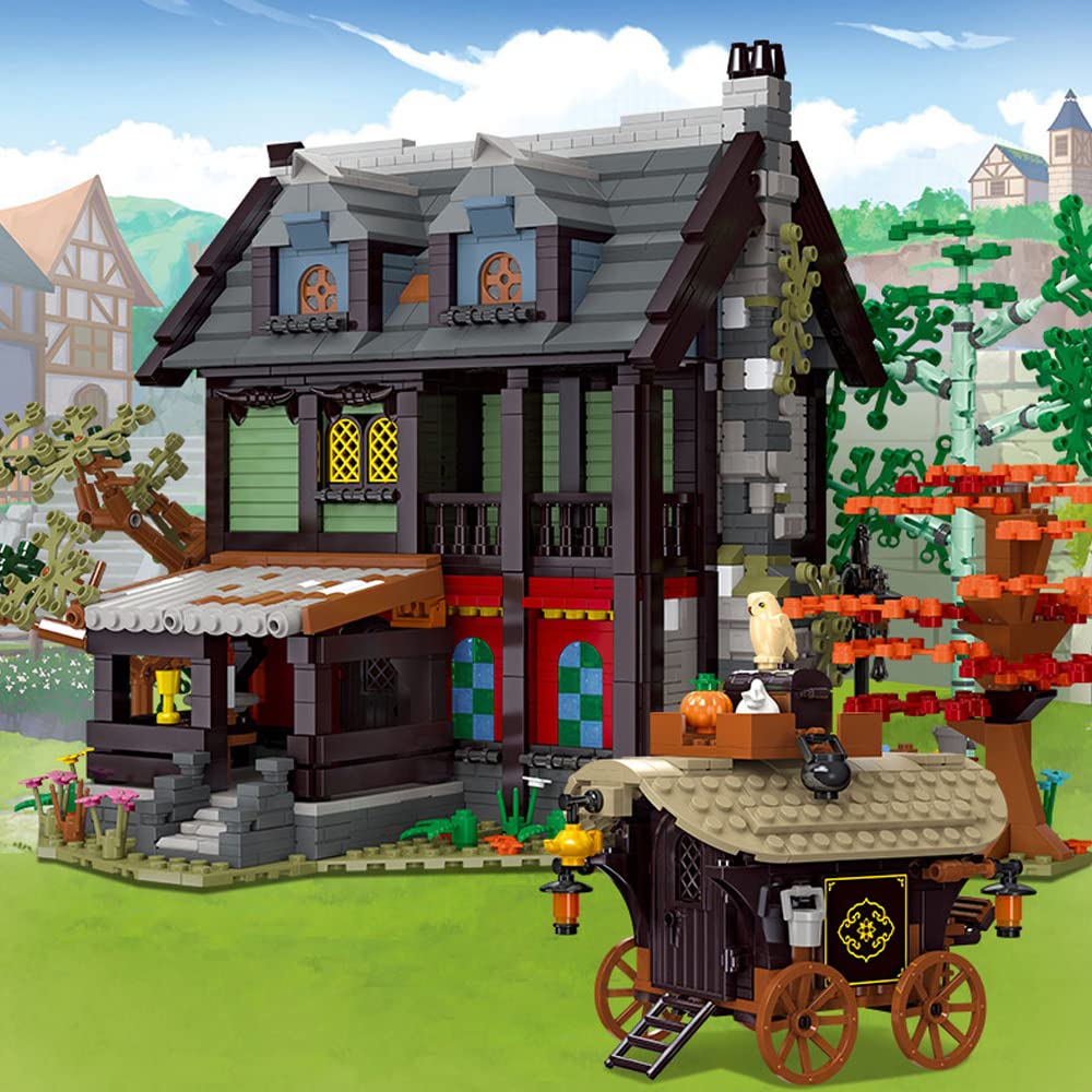 MISINI 89148 Amedieval INN MOC Street View House Building Blocks Set with LED, 2710Pcs DIY Medieval Modular House Model Building Set, Awesome Building Bricks Toys Gift for Adults