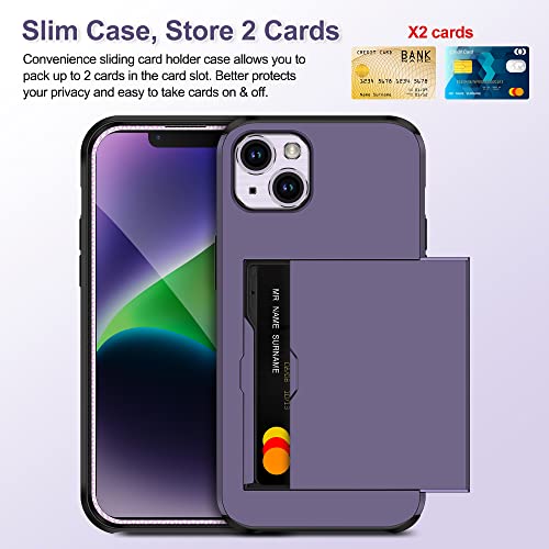 SAMONPOW for iPhone 14 Case with Screen Protector & Camera Cover 4-in-1 Full Body Hybrid iPhone 14 Case Wallet Card Slot Holder Shockproof Bumper Armor Protective Case for iPhone 14 for Women Men