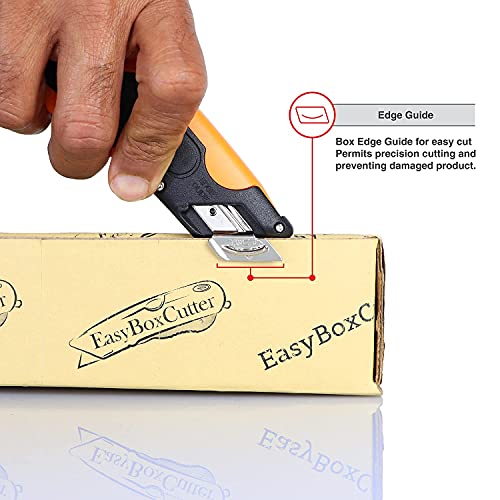 Modern Box Cutter, 3 blade depth setting, Squeeze Trigger and Edge Guides, Holster, Lanyard, Extra Blade - 1000 Orange